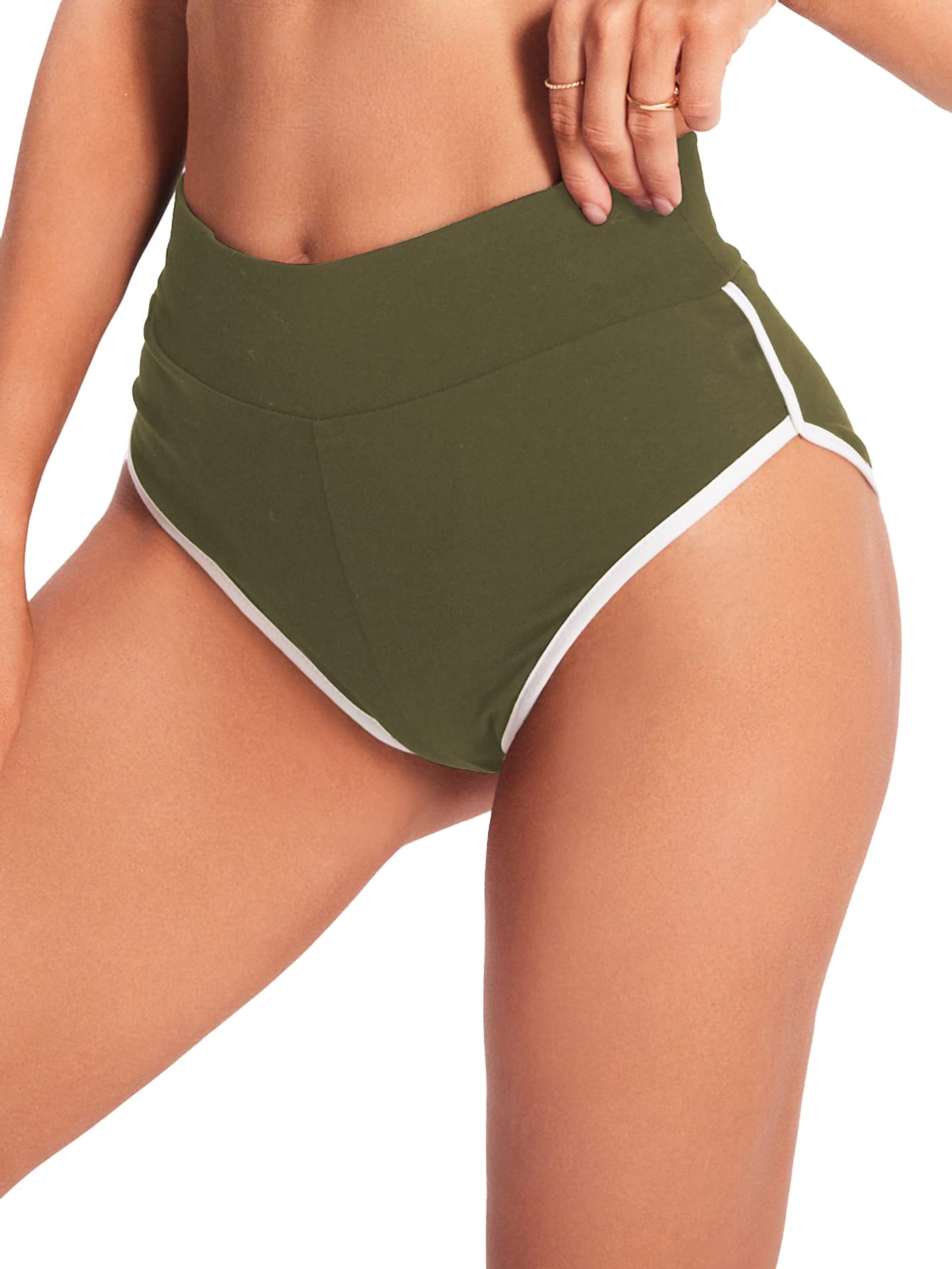 SweatyRocks Women's Sporty Elastic Waist Contrast Binding Mini Biker Shorts Army Green XS