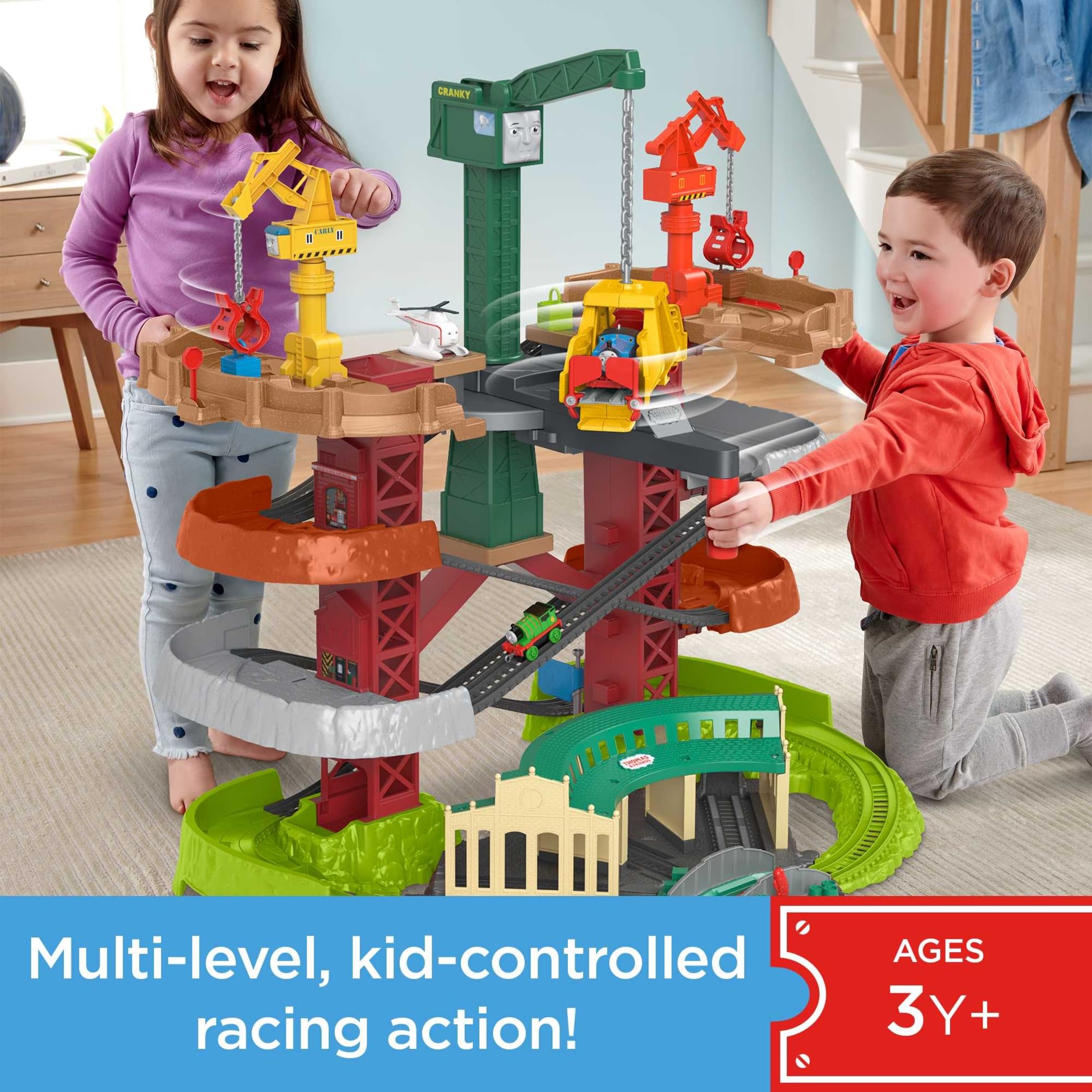 Thomas & Friends Multi-Level Toy Track Set, Trains & Cranes Super Tower with Thomas & Percy Engines for Preschool Kids Ages 3+ Years (Amazon Exclusive)
