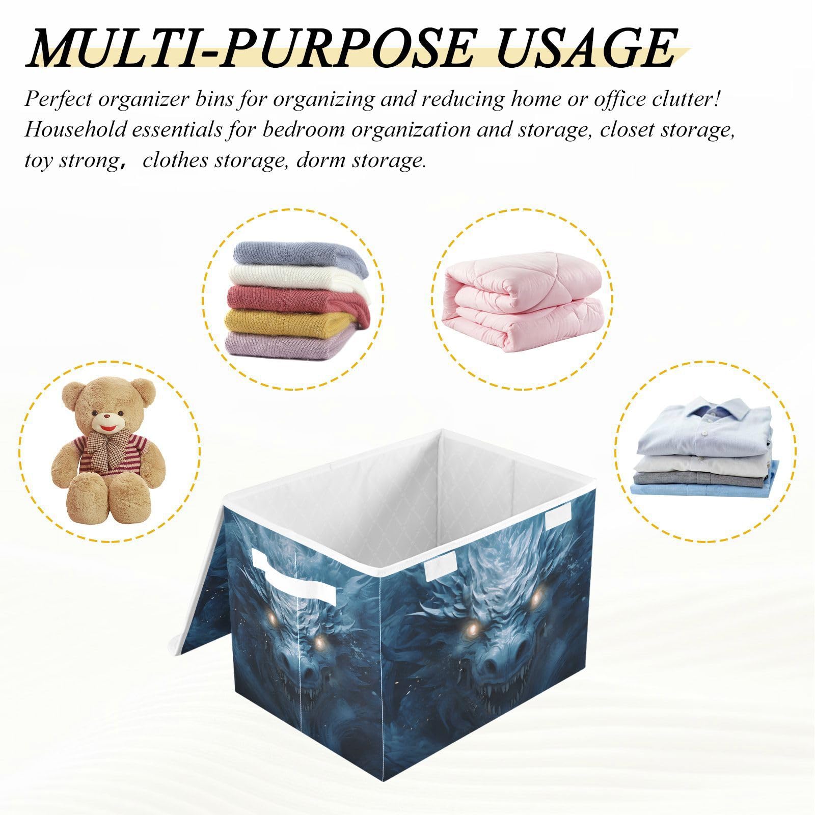 ZRWLUCKY Blue Dragon Storage Organizer Box with Lids and Handle Sturdy Foldable Decorative Storage Box for Playroom, Bathroom, Bedroom, Kids, Boys, Girls, Adults, Puppies