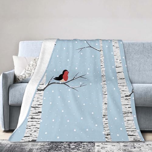 Throw Blanket 40x50 Inch,Birch Bird Red Tree Flannel Soft Cozy Fluffy Throw Blankets and Warm Throws for Adults in Couch Sofa Bed 50x40 Inch