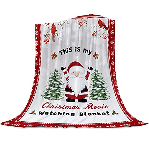 Throw Blanket,This is My Christmas Movie Watching Blanket Gnome Trees Bird Snowflake Super Soft Microfiber Warm Blanket for Couch Lightweight Blanket for Bed Chairs,50x80 Inch