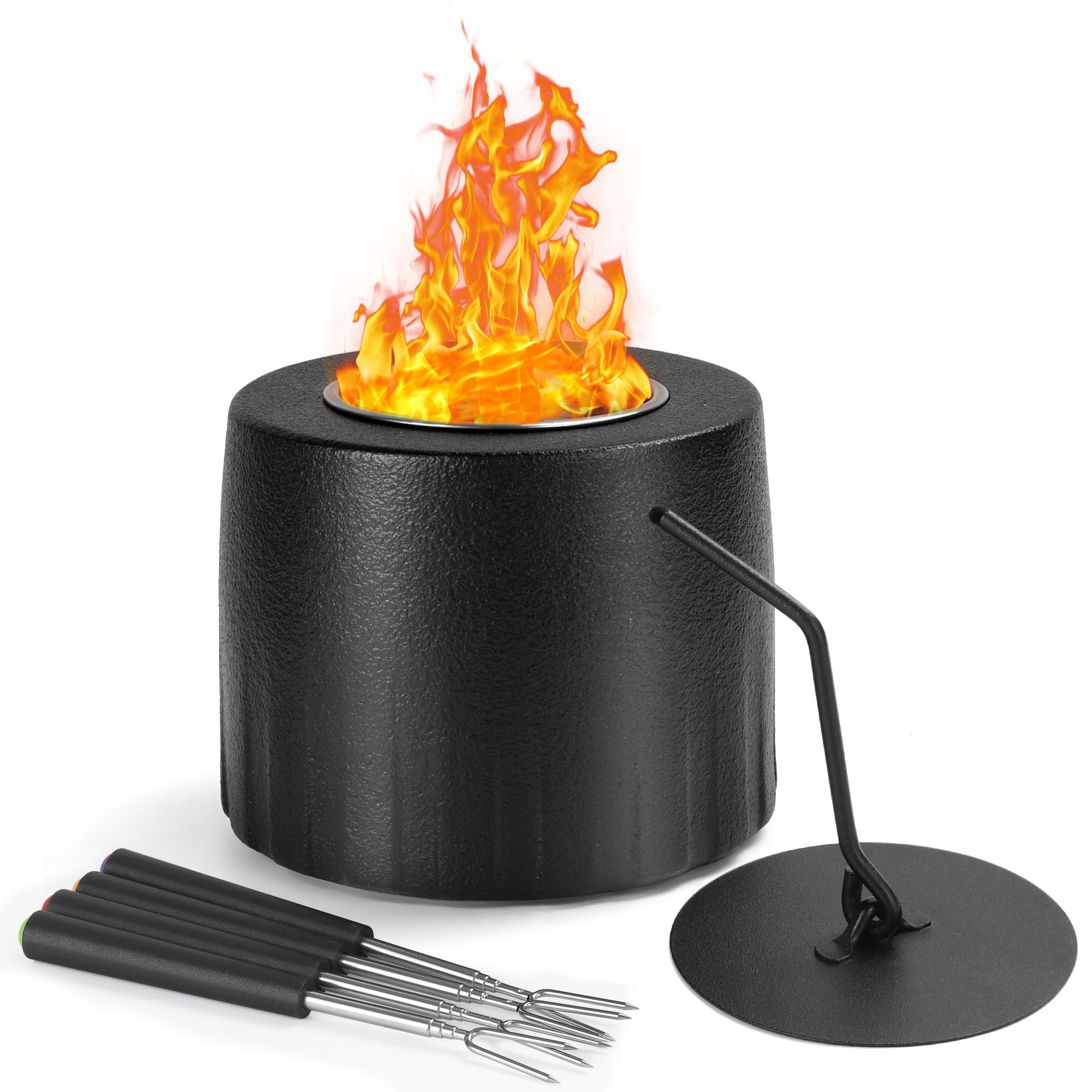 Table Top Fire Pit Bowl, Ceramic Fireplace with 4 Telescoping Roasting Sticks, Mini Portable Tabletop Firepit Smokeless Smores Maker, Indoor Outdoor Wedding Housewarming Birthday Gift