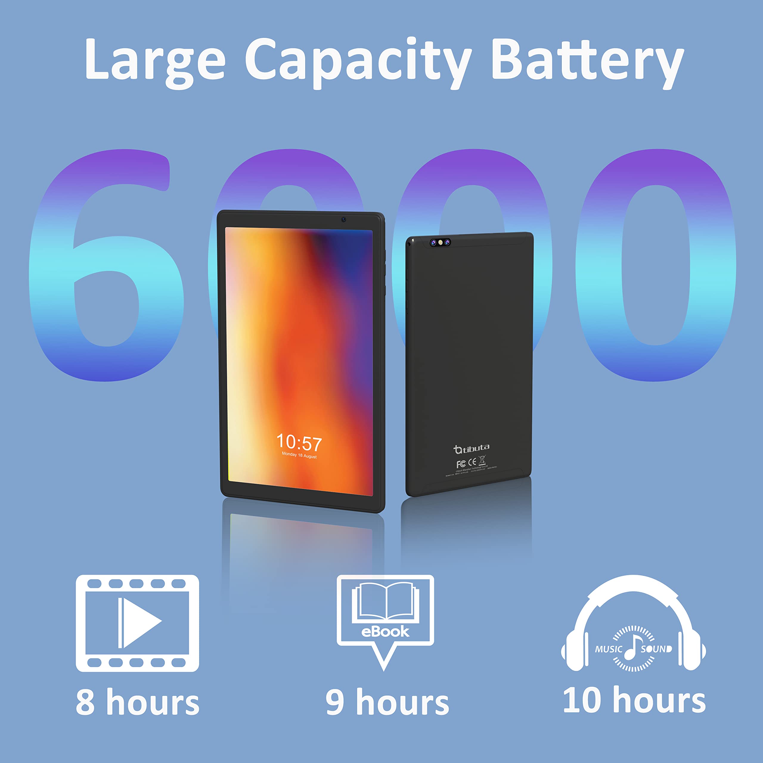 Tibuta Tablet 10 inch Android 11 Tablet, 2GB RAM 32GB ROM, Quad Core Processor,1280 * 800 IPS HD Screen, 5.0MP Front and 8.0 MP Rear Dual Camera Tablet, 5G Wi-Fi Tablet, 6000mAh Battery,Black