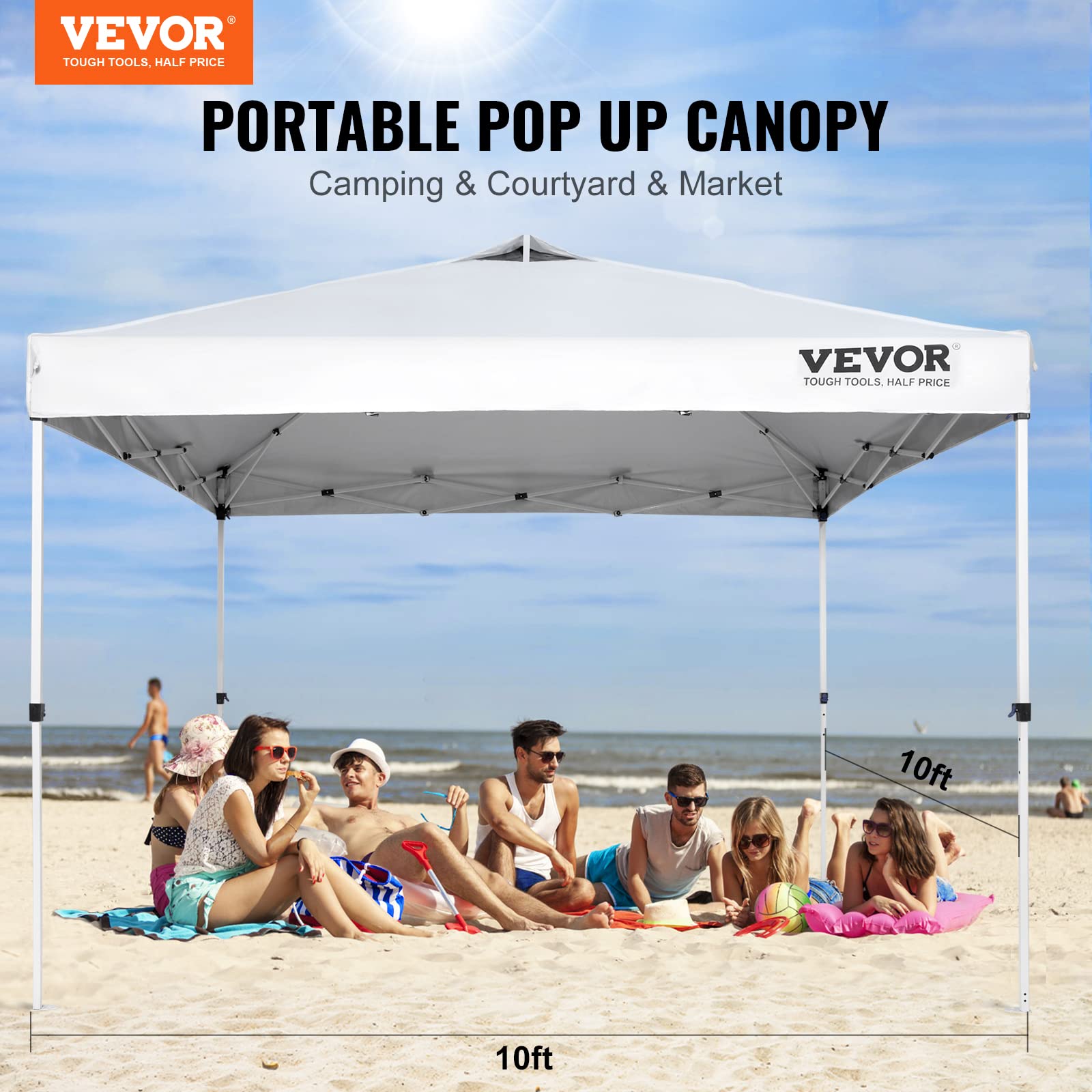 VEVOR 10 x 10 ft Pop Up Canopy Tent with US Weight Tailgater Canopy Weights Set