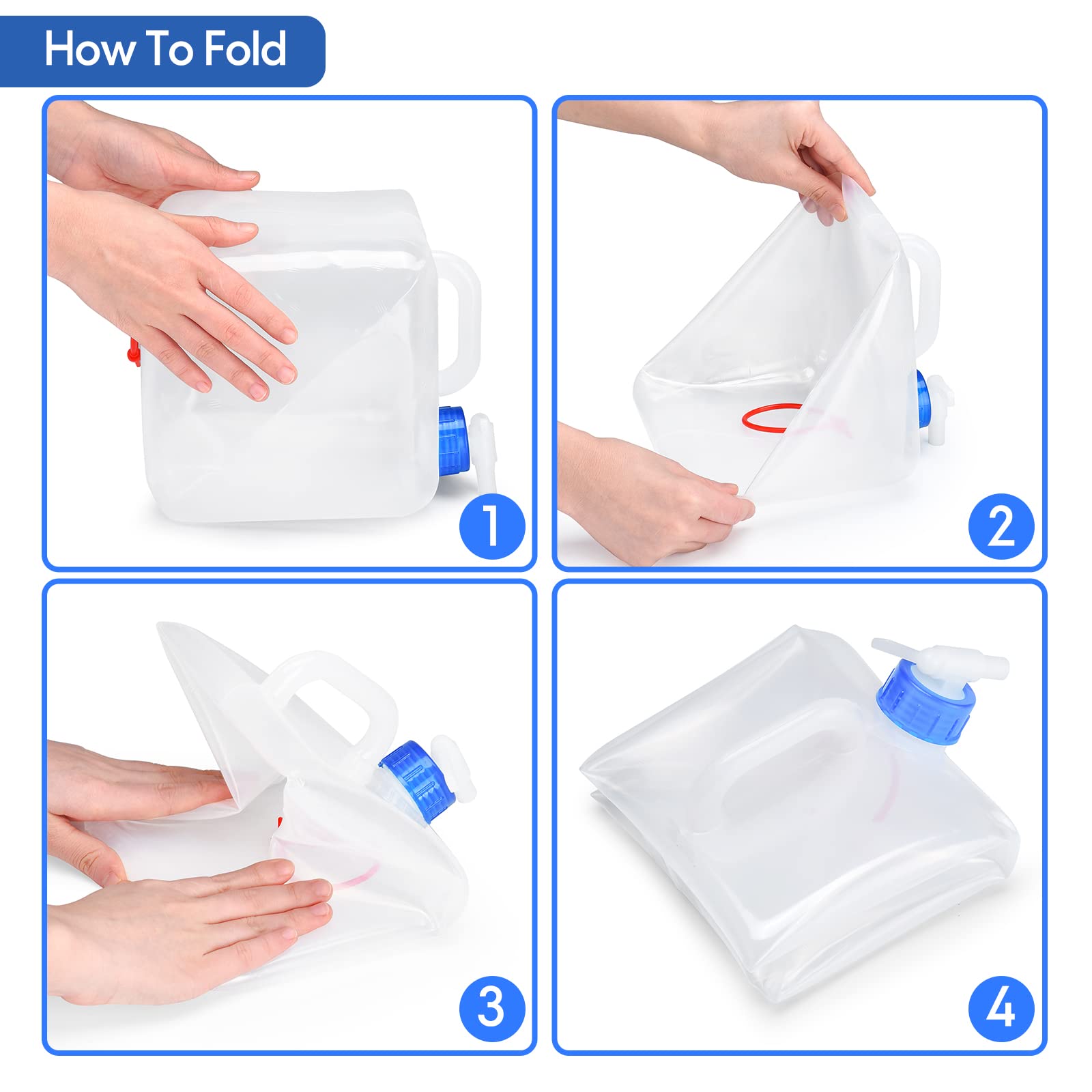 TIFMI 2 Pack 5.3 Gallon Collapsible Water Storage Containers, Freezable Ice,Camping Water Storage Jug for Outdoors Hiking Backpack & Survival Kit,Emergency Foldable Portable Water Bottle