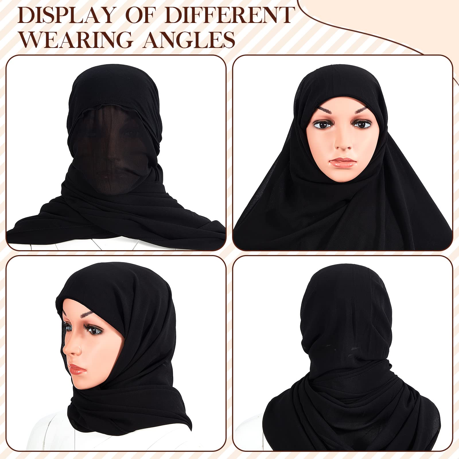 Taiyin 2 Pieces Women Hijab with Tie Back Undercap Instant Chiffon Hijab Solid Color Muslim Chiffon Head Wraps Soft Hijab for Women Muslim, Multicolor