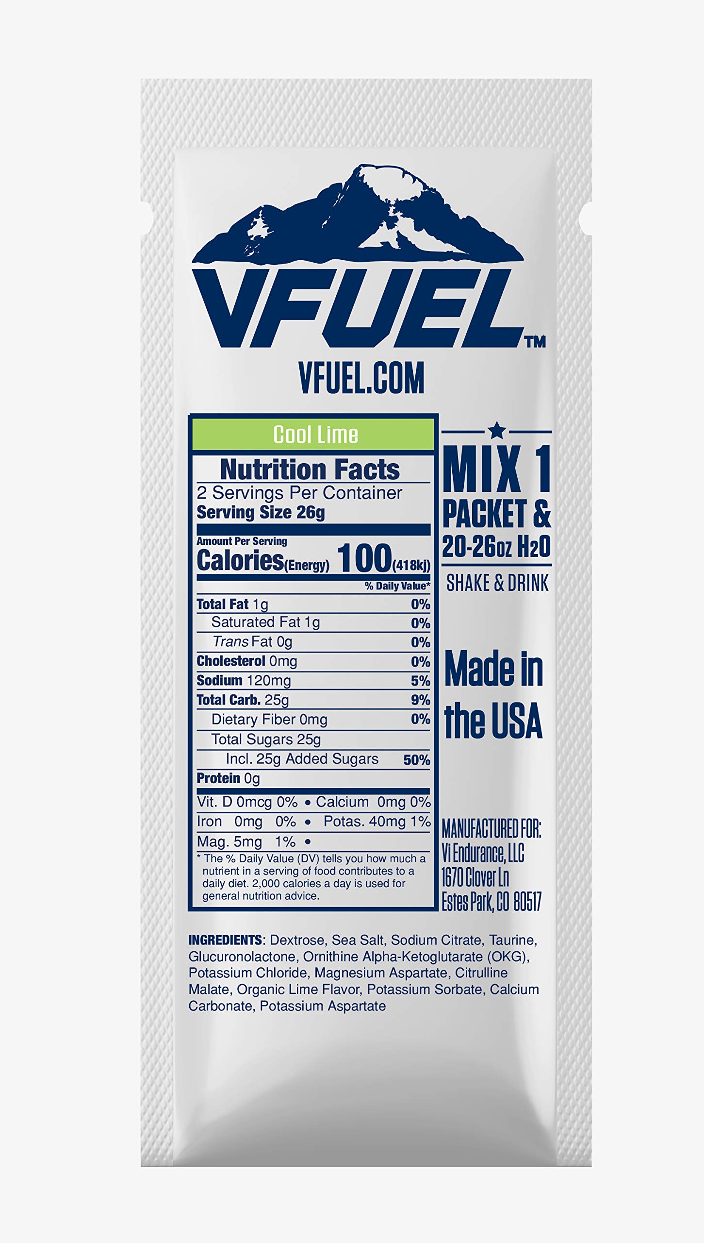 VFuel Endurance Drink Mix 12 Pack (Cool Lime 24 Serving)