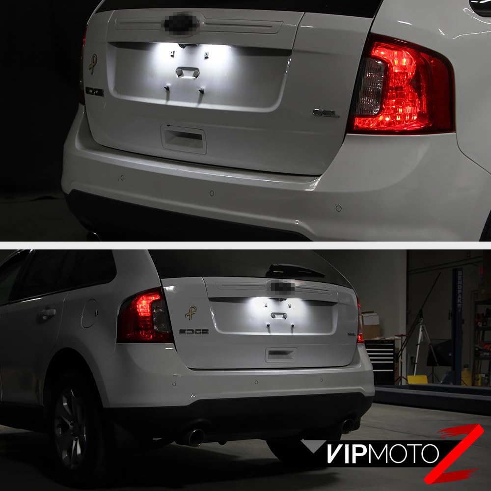 VIPMOTOZ Full LED License Plate Light Tag Lamp Assembly Replacement Pair For Ford Edge Ranger C-Max Transit Connect 150 250 350HD - 6000K Diamond White, 2-Piece Set