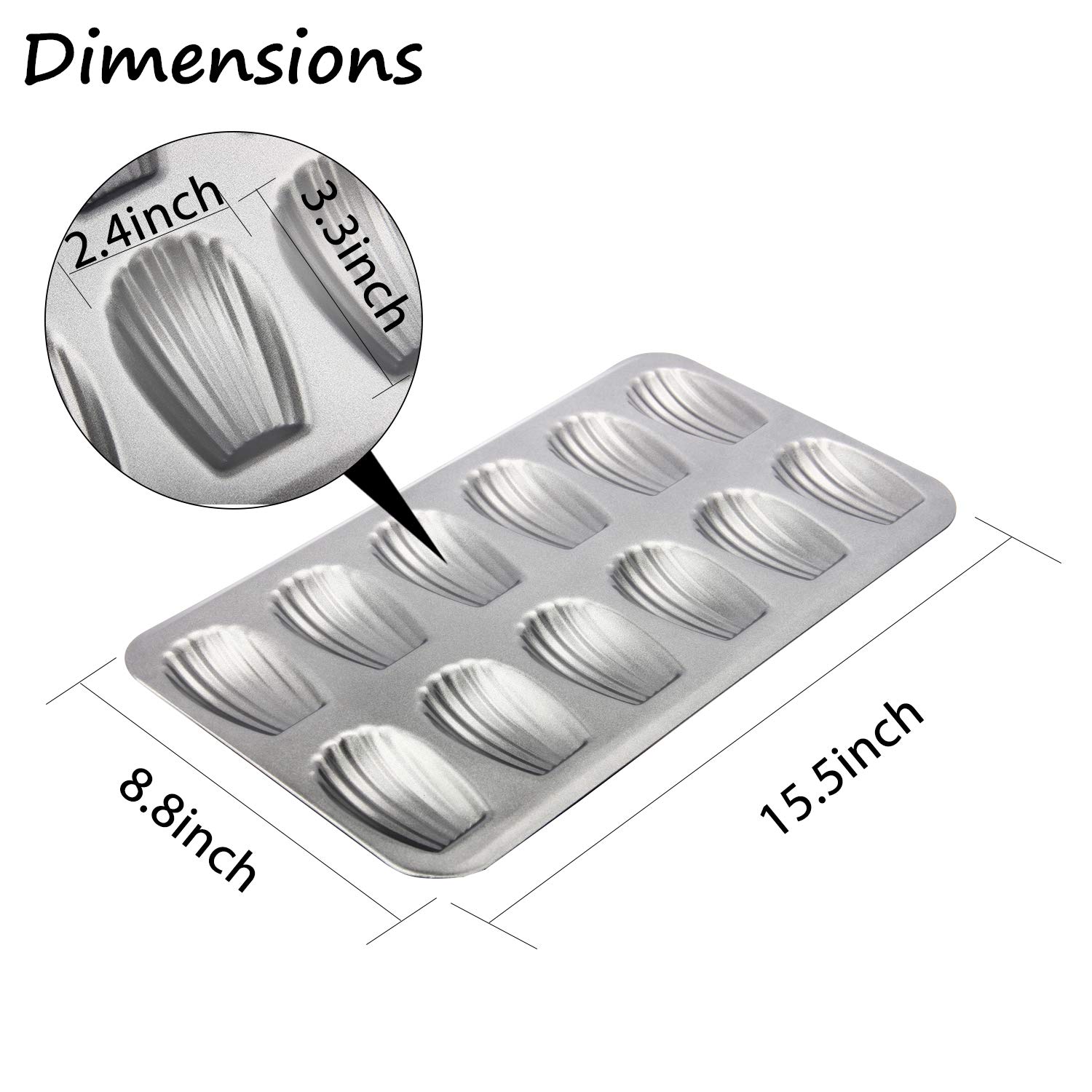 TAOUNOA Madeleine Pans, 12-Well Nonstick Baking Pans Set of 2, Heavy Duty Shell Shaped Mini Cookies Cake Mold Pan