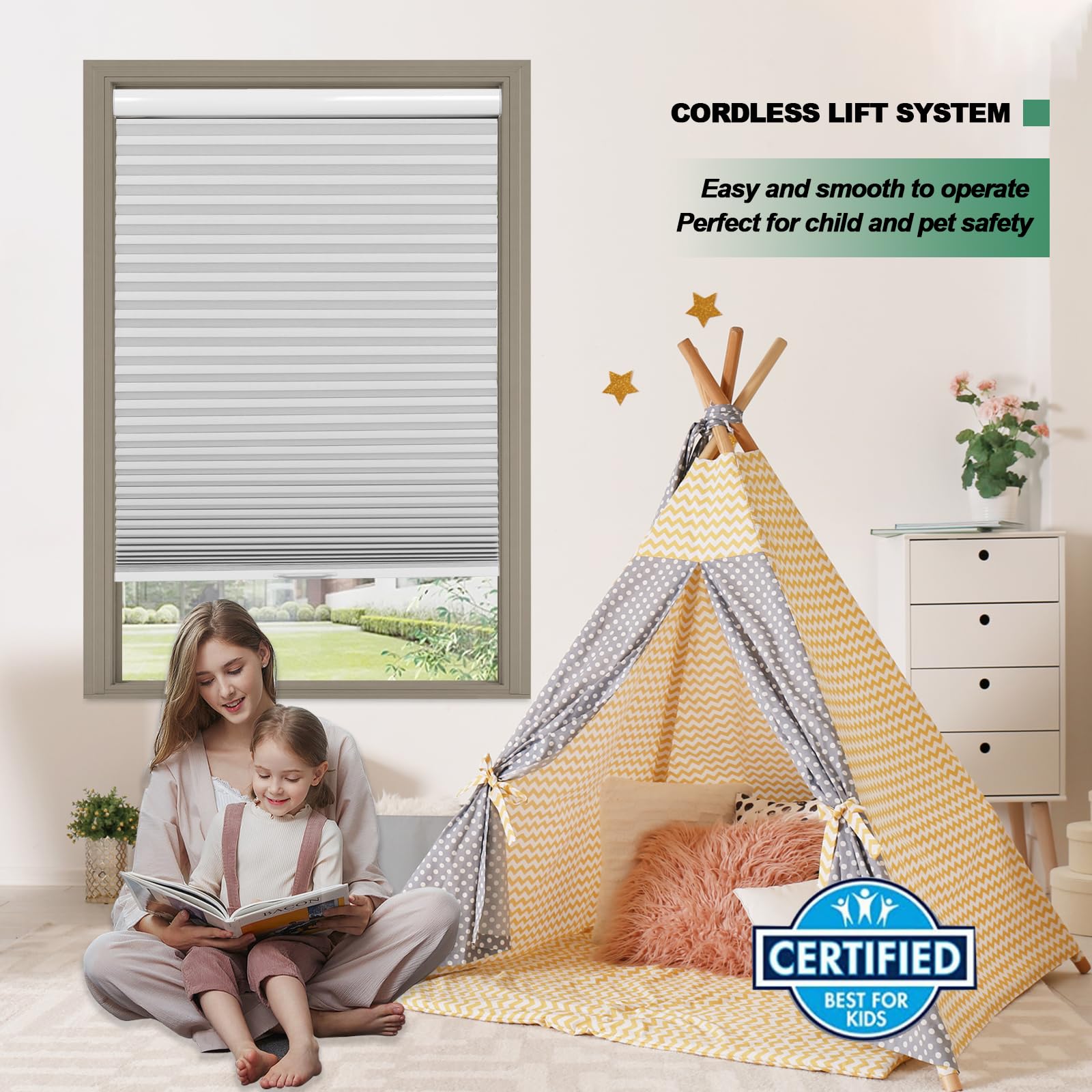 Toanture Custom Cordless Cellular Blinds, Easy to Install Blackout Honeycomb Window Blinds for Shades, Thermal Insulated Honeycomb Blinds for Bedroom, Office(White,Custom Size)