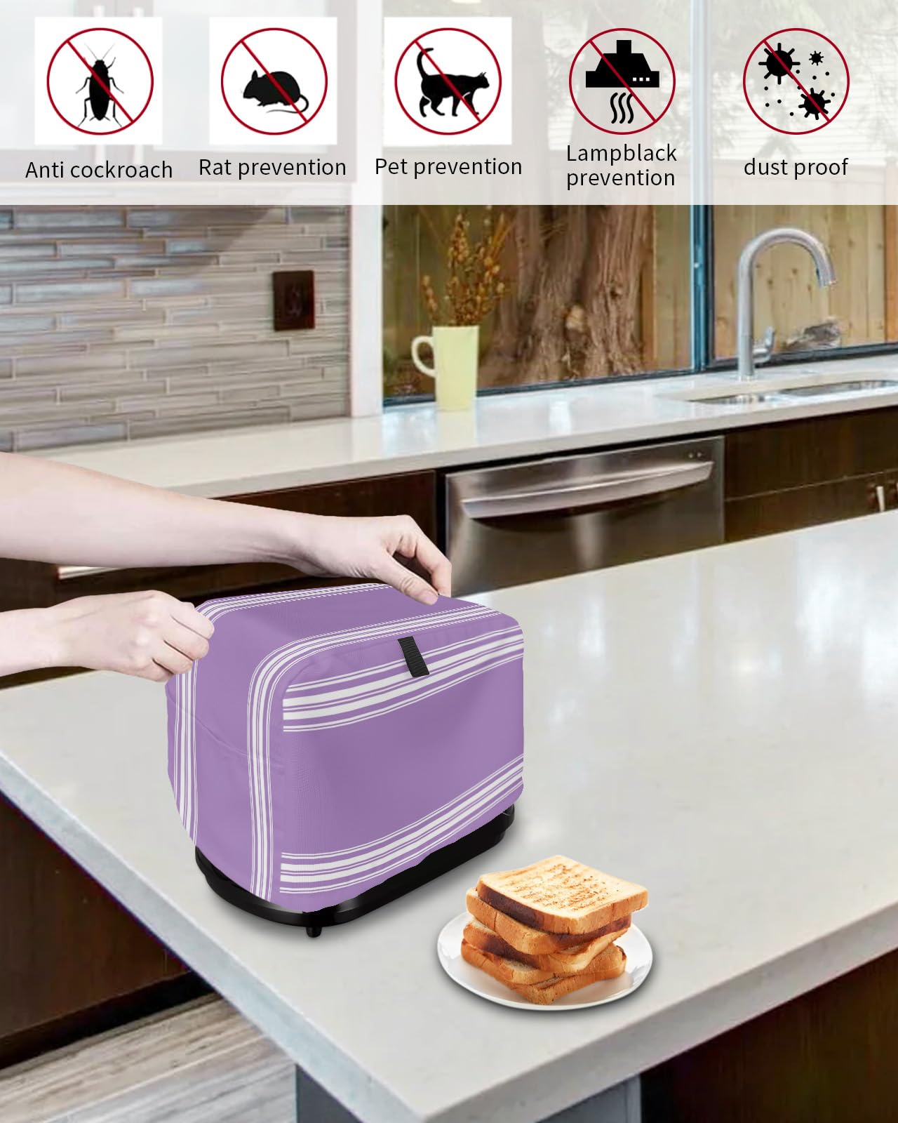 Toaster Dust Cover for Kitchen 2 Slice, Farmhouse Purple White Stripe Bread Maker Covers Toasters for Fingerprint Protector Washable Small Appliance Covers Accessories (12x7.5x8in)