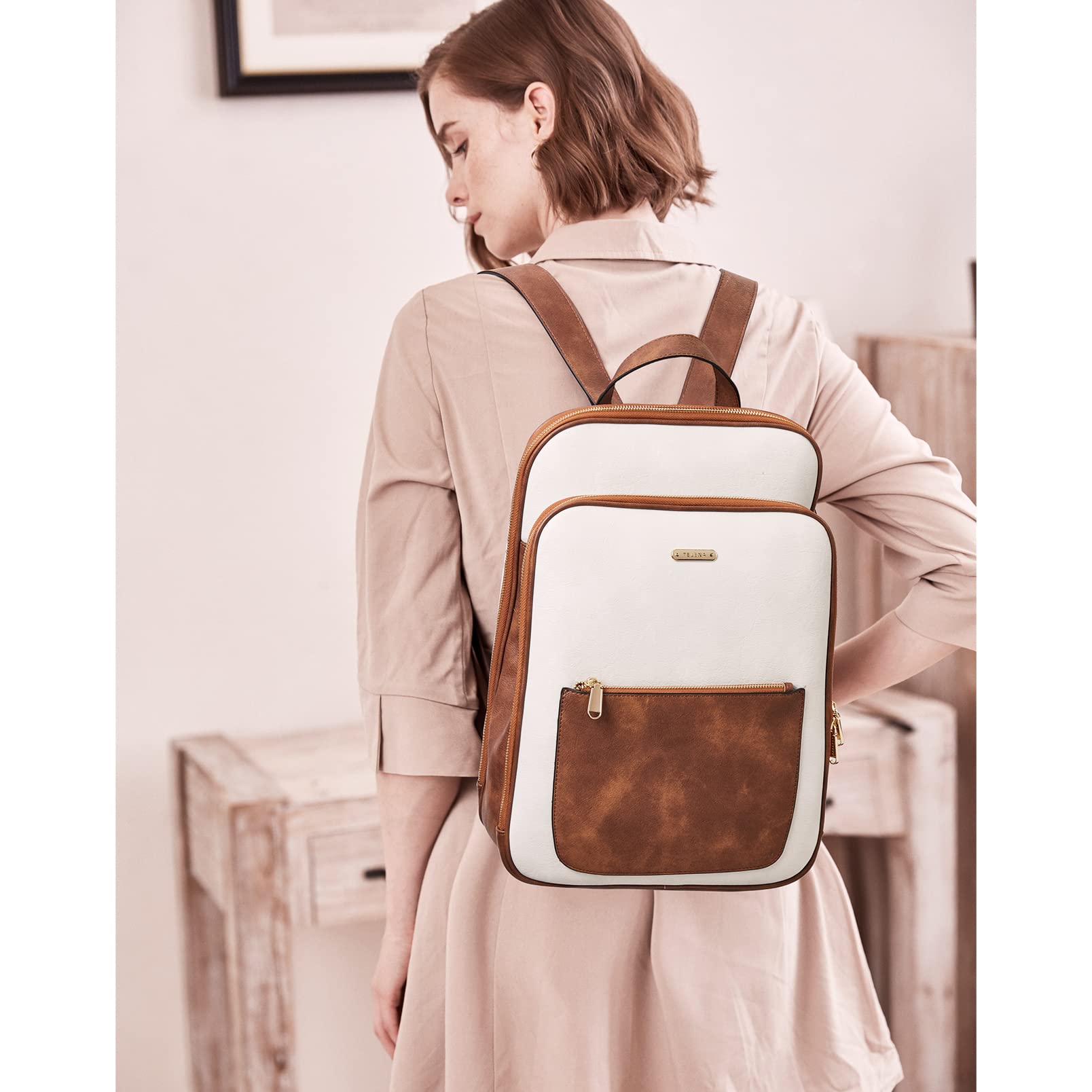 Telena Leather Laptop Backpack for Women Business Casual College Laptop Bags, Croc-Black