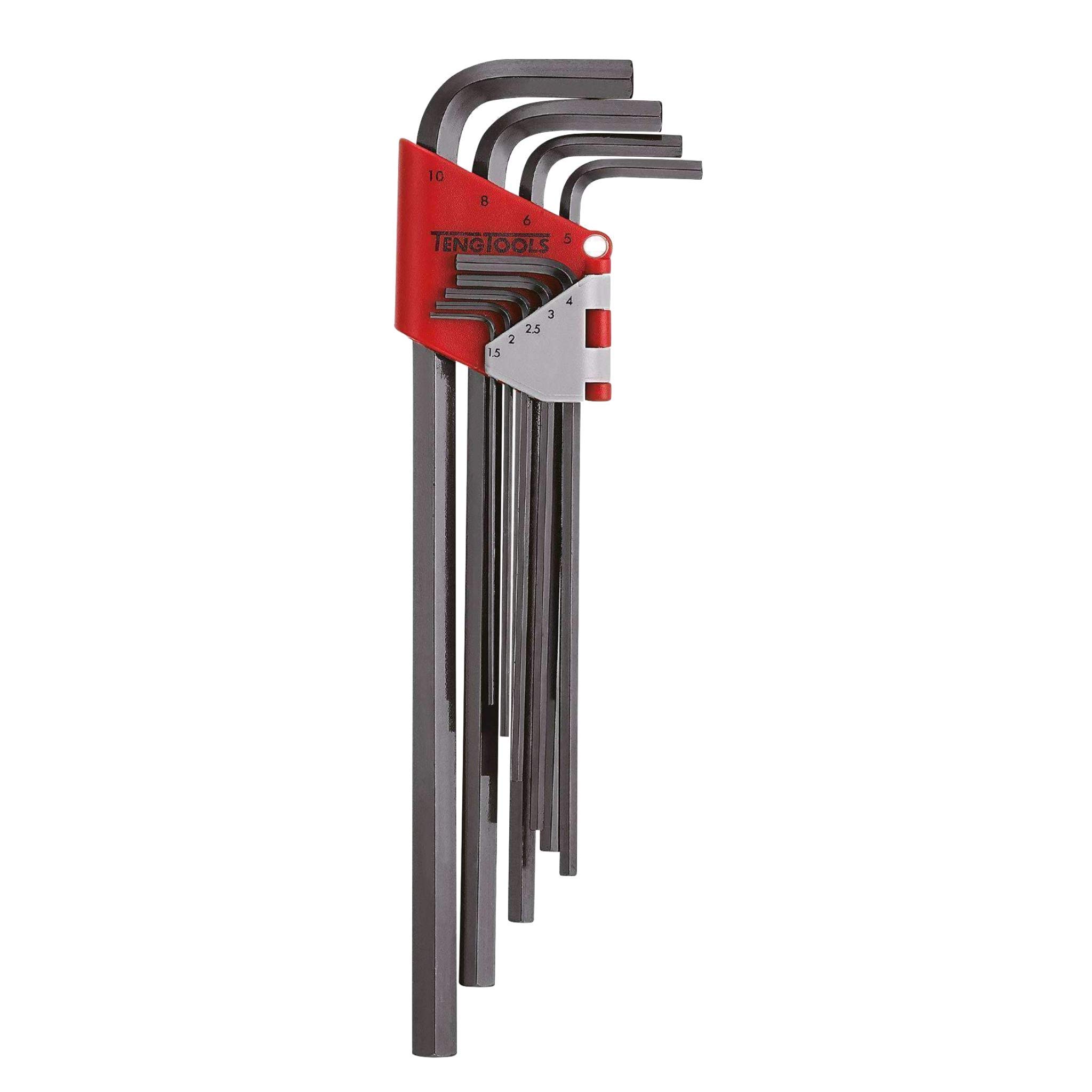Teng Tools 9 Piece Extra Long Black Metric Hex Key/Allen Wrench Set (1.5mm - 10mm) - 1479MMRL,Silver