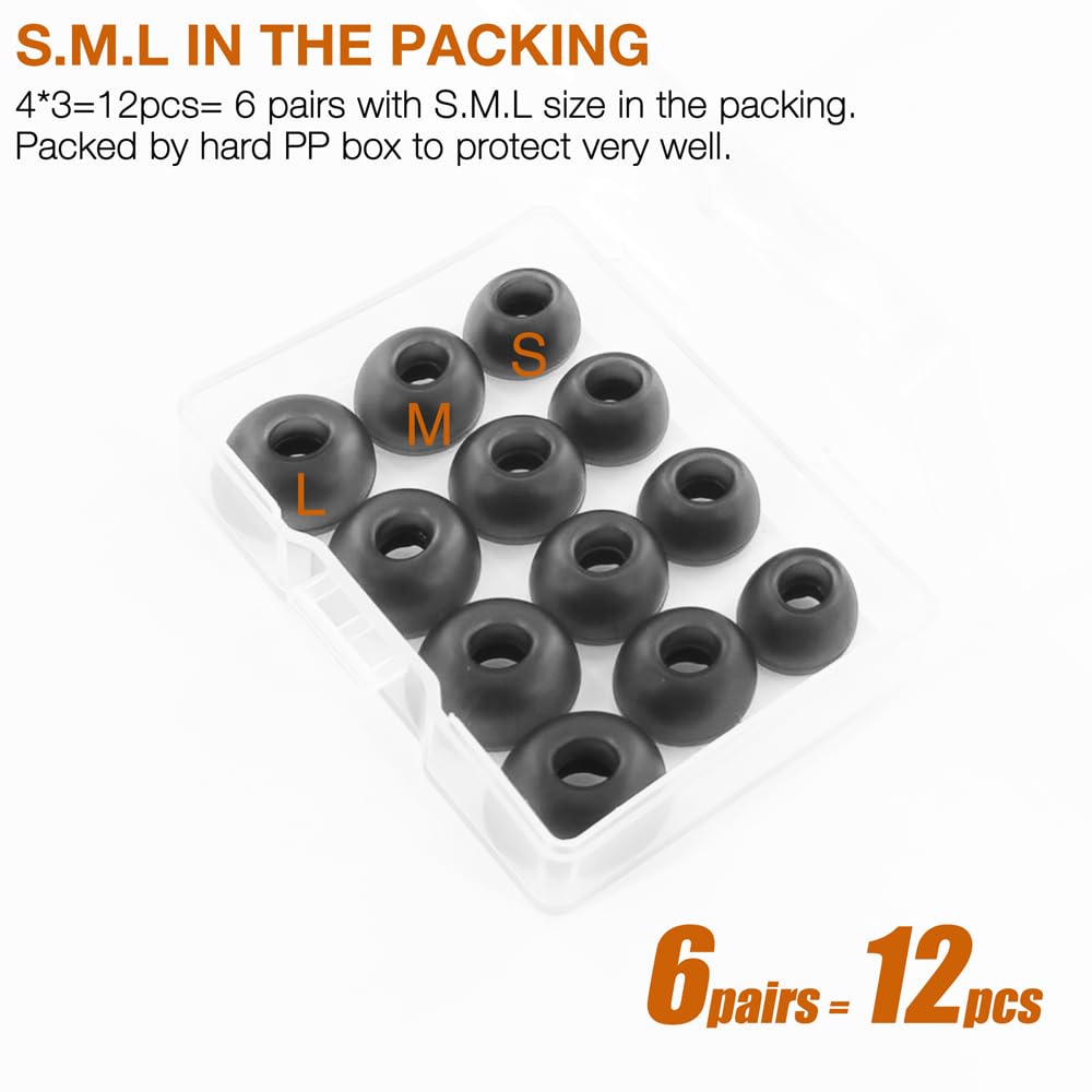 TENNMAK 12X Eartips Replacement for JBL Vibe Buds/JBL Live Pro 2 / JBL Live Free 2 / JBL Tour Pro 2 / JBL Wave Buds Earbuds Earpad Ear Tips * 6 Pairs