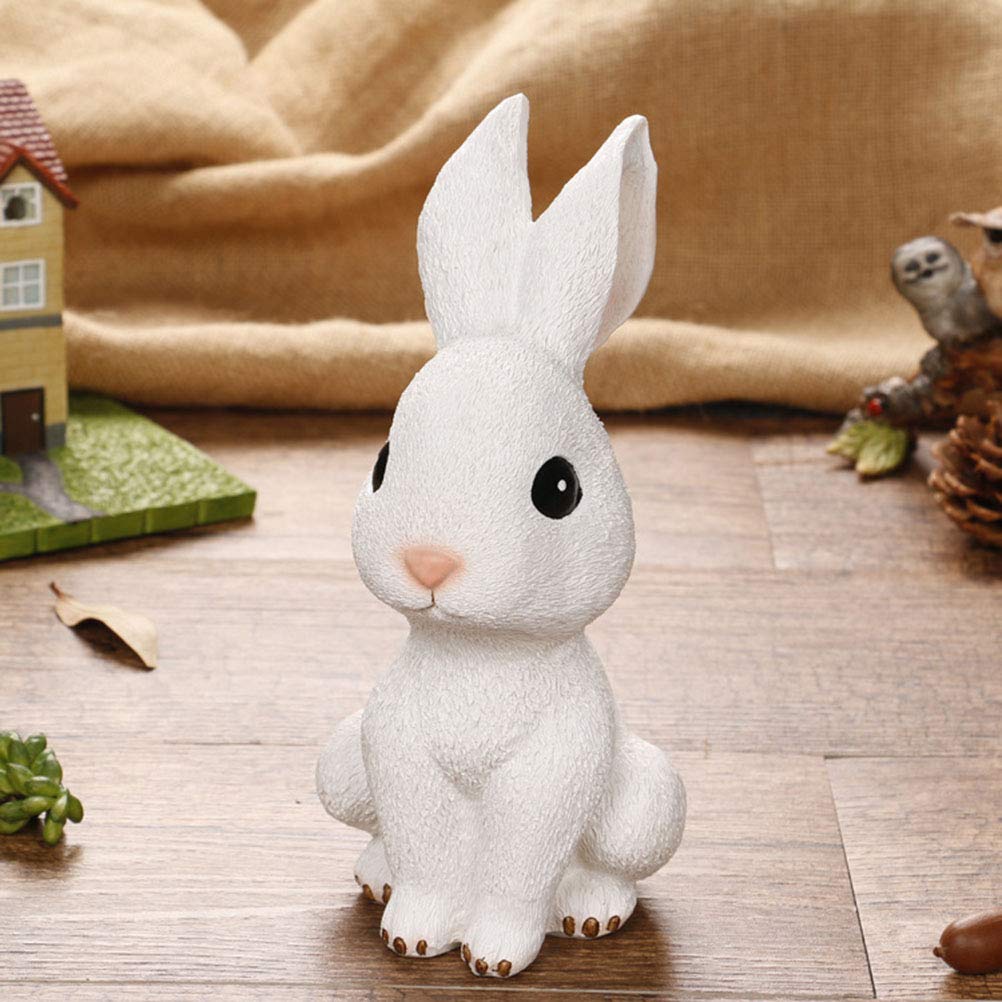 Vosarea Rabbit Ornament Craft White Bunny Resin Figurines Home and Garden Easter Decoration