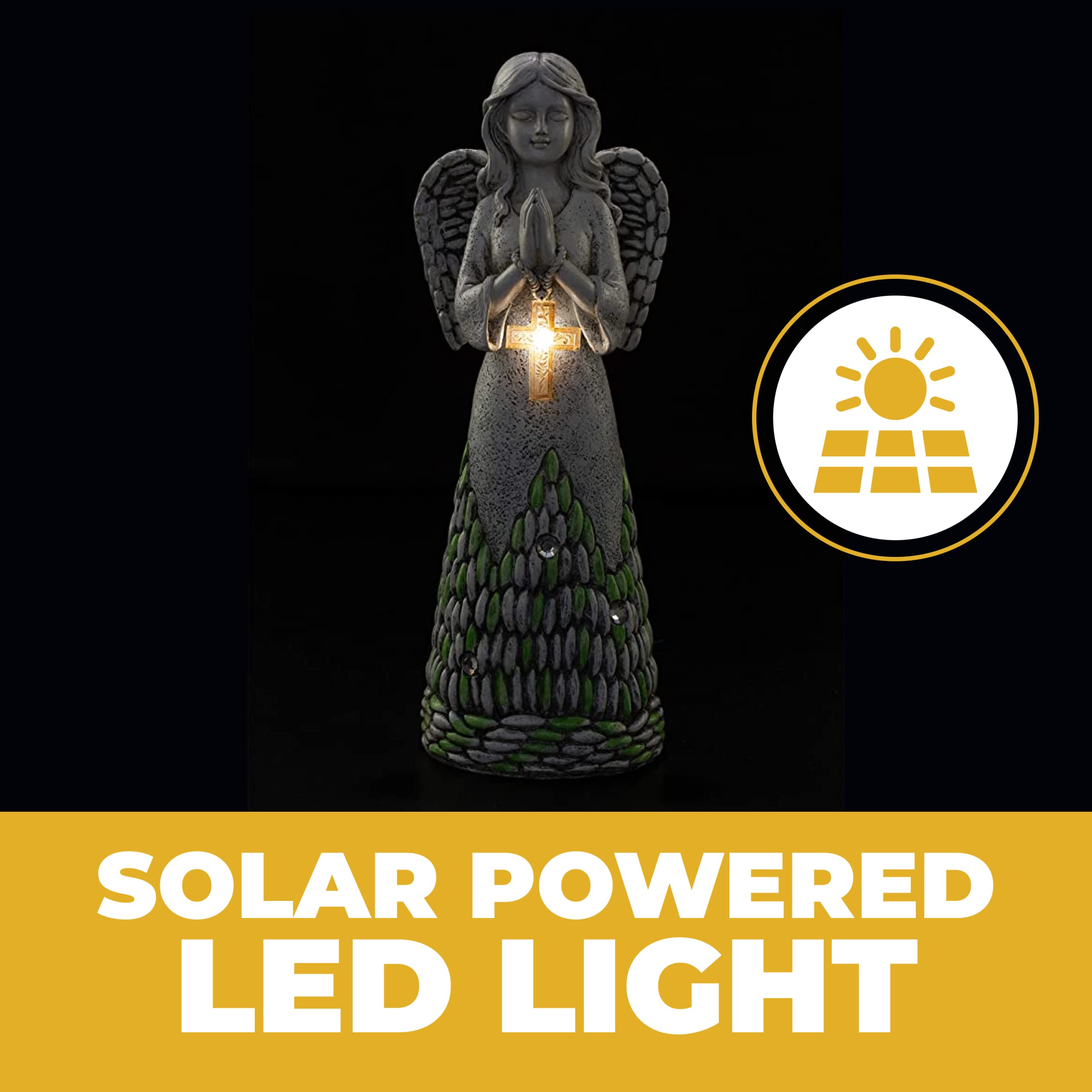VP Home Praying Angel with Cross Angel Decorations for Home Solar Powered LED Outdoor Decor Garden Light Angel Statues and Figurines for Home, Patio, Yard Art