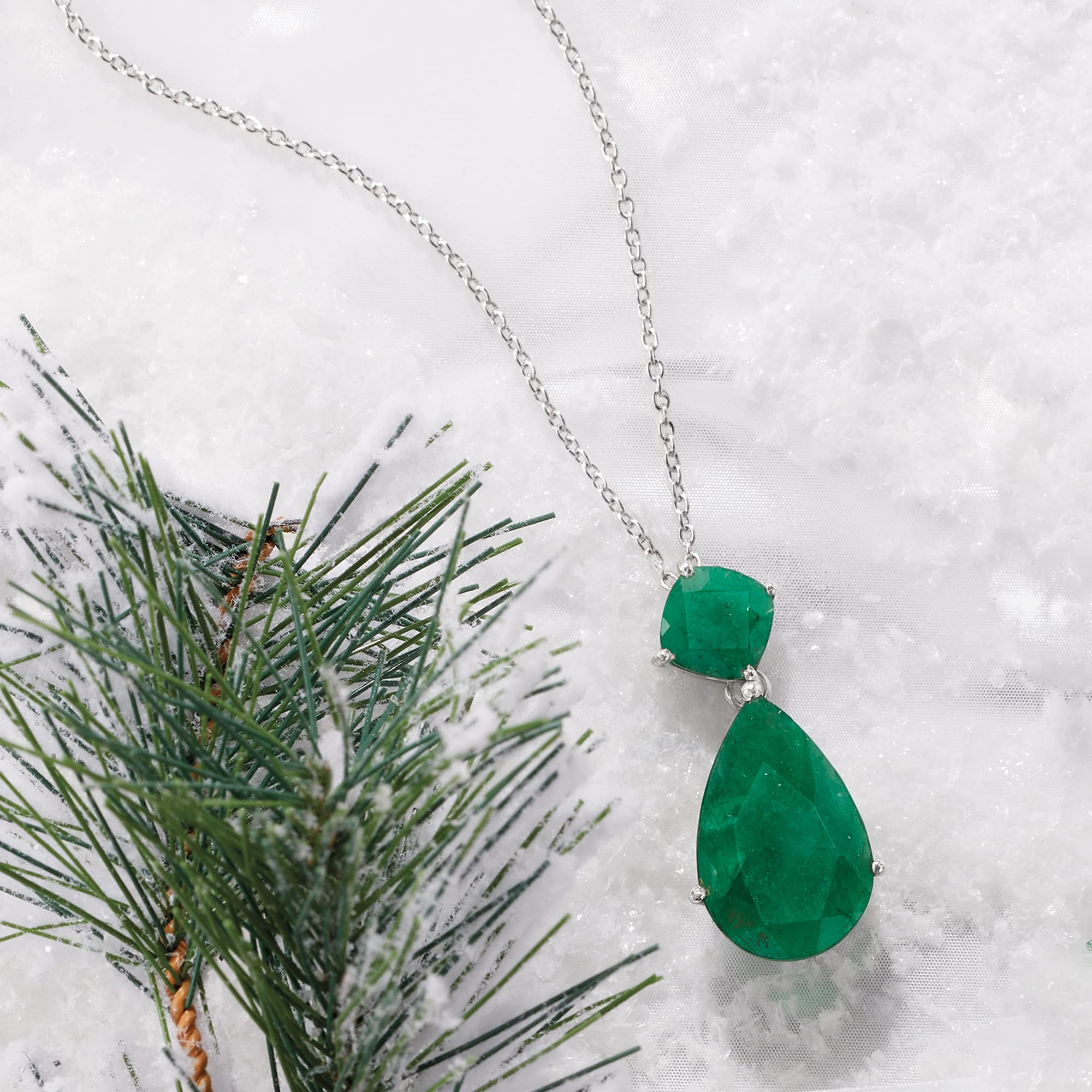 Ross-Simons 11.90 ct. t.w. Emerald Pendant Necklace in Sterling Silver. 18 inches