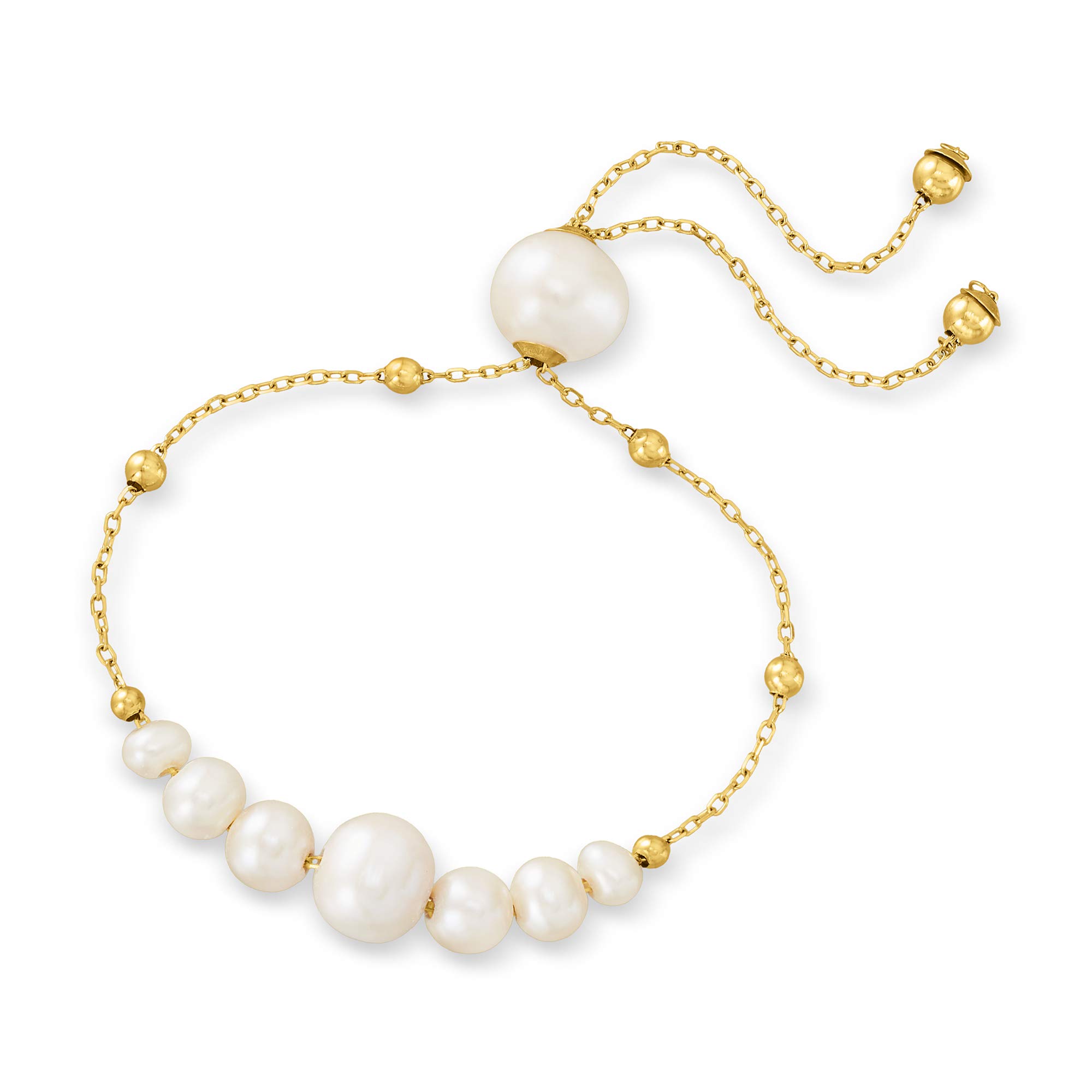 Ross-Simons 4-9.5mm Cultured Pearl Bolo Bracelet in 14kt Yellow Gold