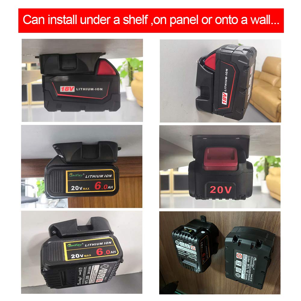 waitley 10-Pack Battery Holder Wall Mount Storage Shelf Rack Compatible with Dewalt 20V DCB200 Lithium Ion Battery and Milwaukee M18 18V Lithium Ion Battery