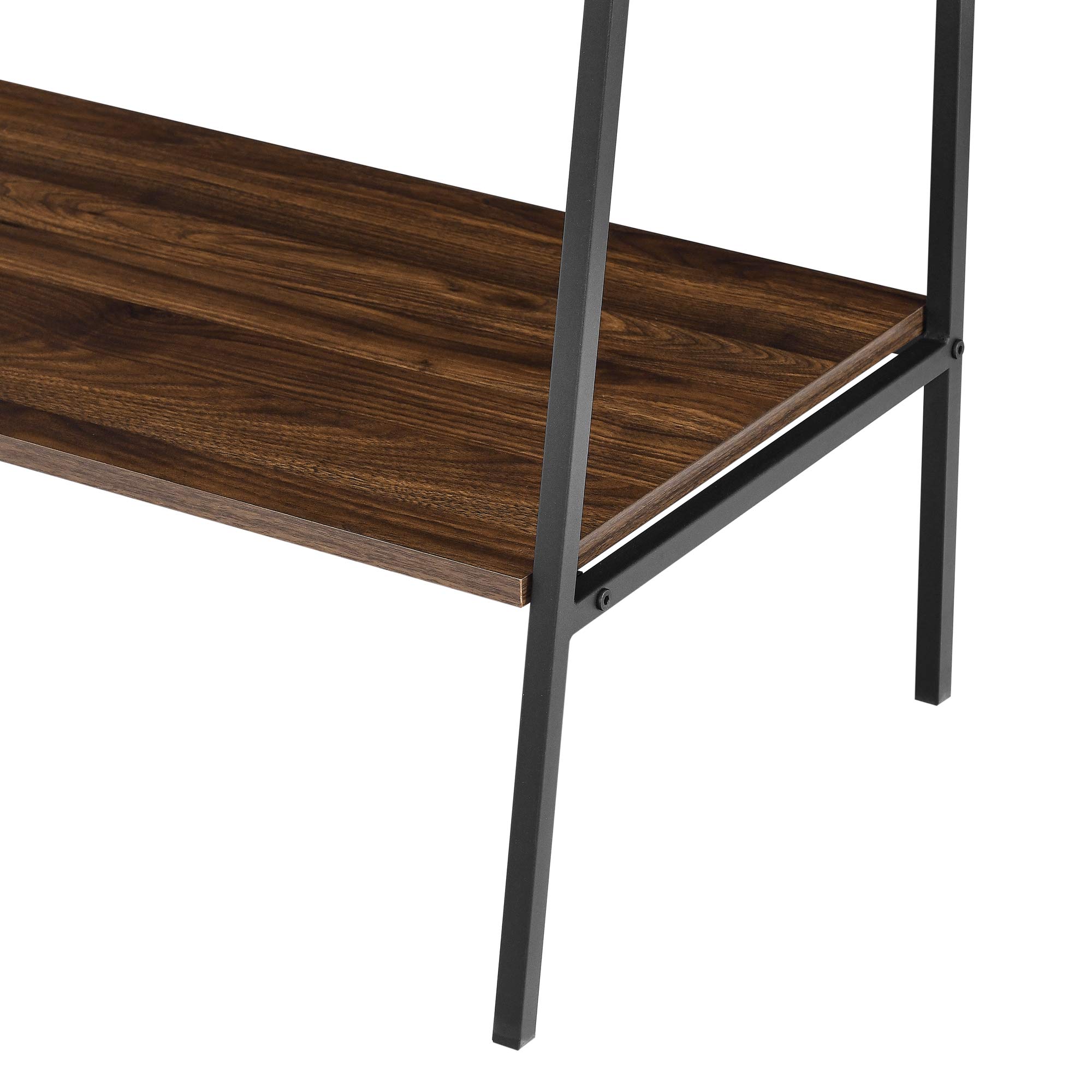 Walker Edison Industrial Metal and Wood Ladder Bookcase Tall Bookshelf Storage Home Office Storage Cabinet, 72 Inch, Dark Walnut