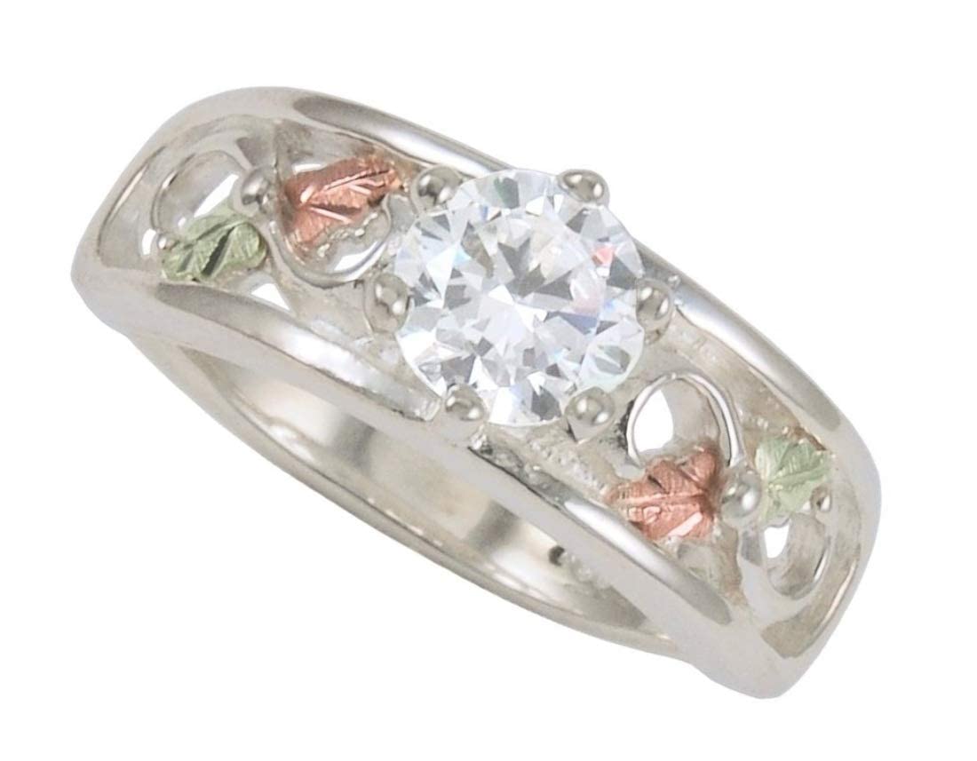 Round Cubic Zirconia Infinity Band, Sterling Silver, 12k Green and Rose Gold Black Hills Gold Size 7