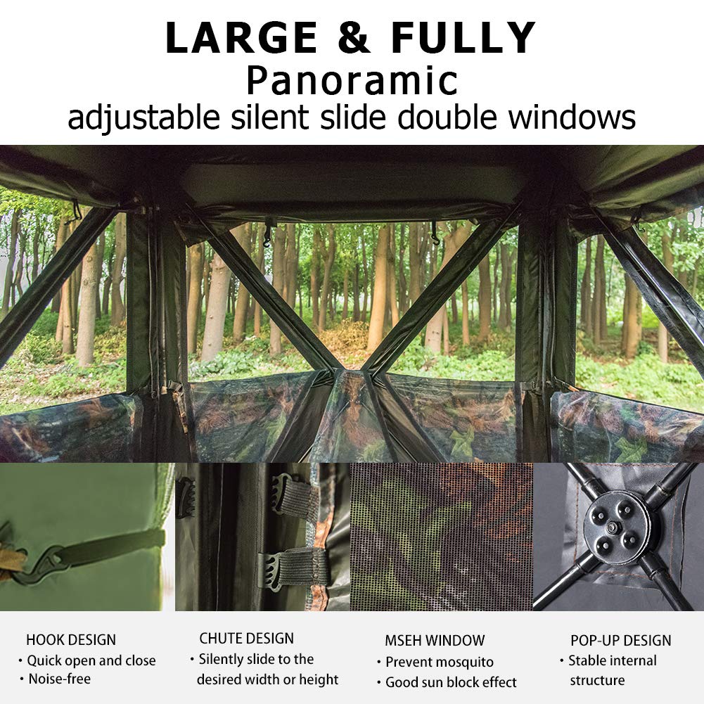 Vulture Pop-up Portable 3 Person Ground Hunting Blinds, 58 x 58 x 67 inches Camo Pattern Oxford Fabric