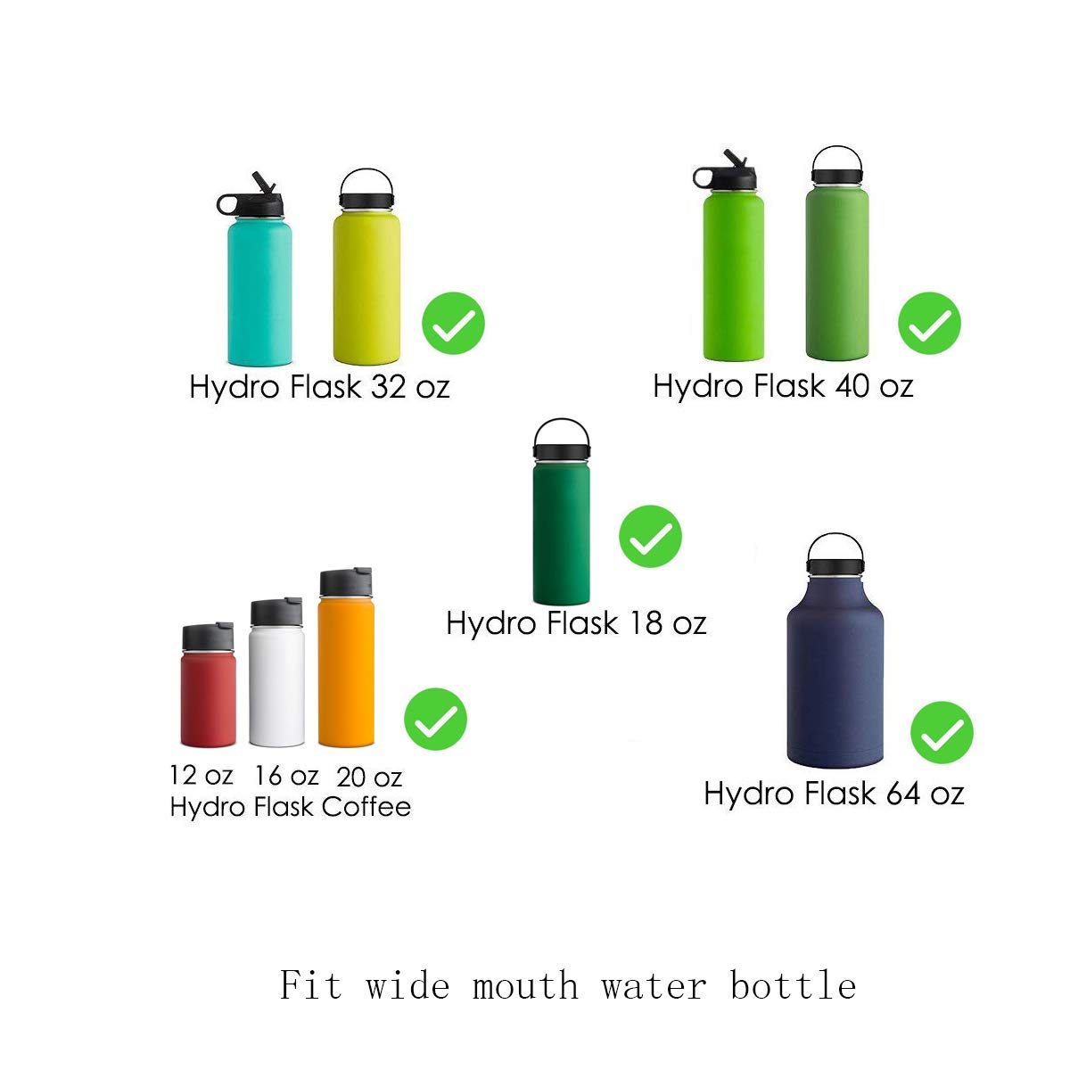 WAPEST Straw Lid for HydroFlask Wide Mouth, Flex Straw Lid for Hydro Flask Wide Mouth 12 16 18 20 32 40 64 oz,Replacement Lids for Hydroflask Straws Top Water Bottle Lid Accessories (Black)