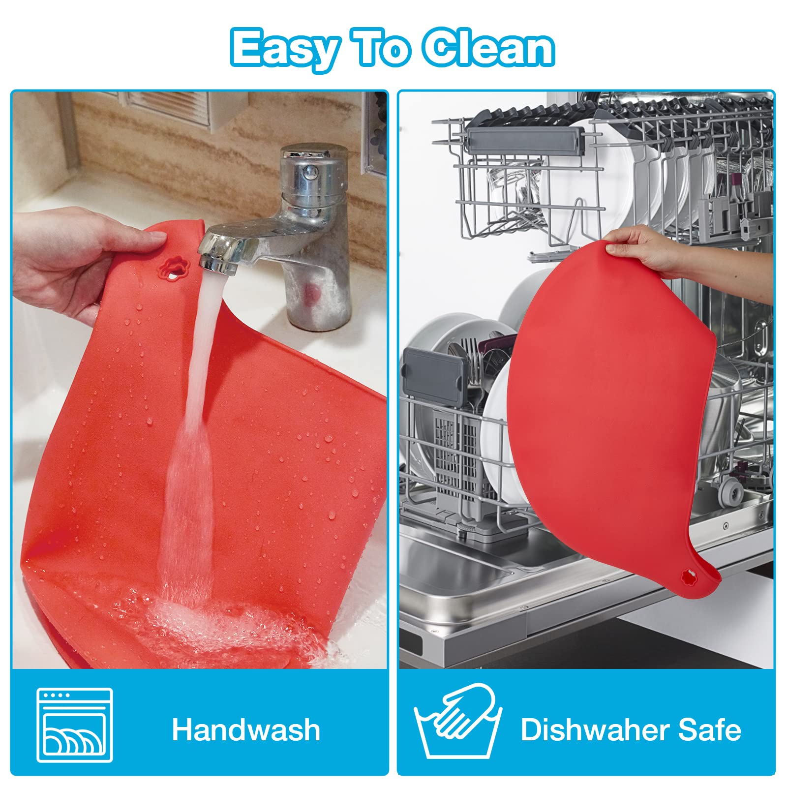 WAPSAT 2 Pack Silicone Slow Cooker Liners Fits for 7-8 QT Crockpot, Reusable Silicone Slow Cooker Liners, Safe Silicone Crockpot Liners (1pc Blue + 1pc Red)