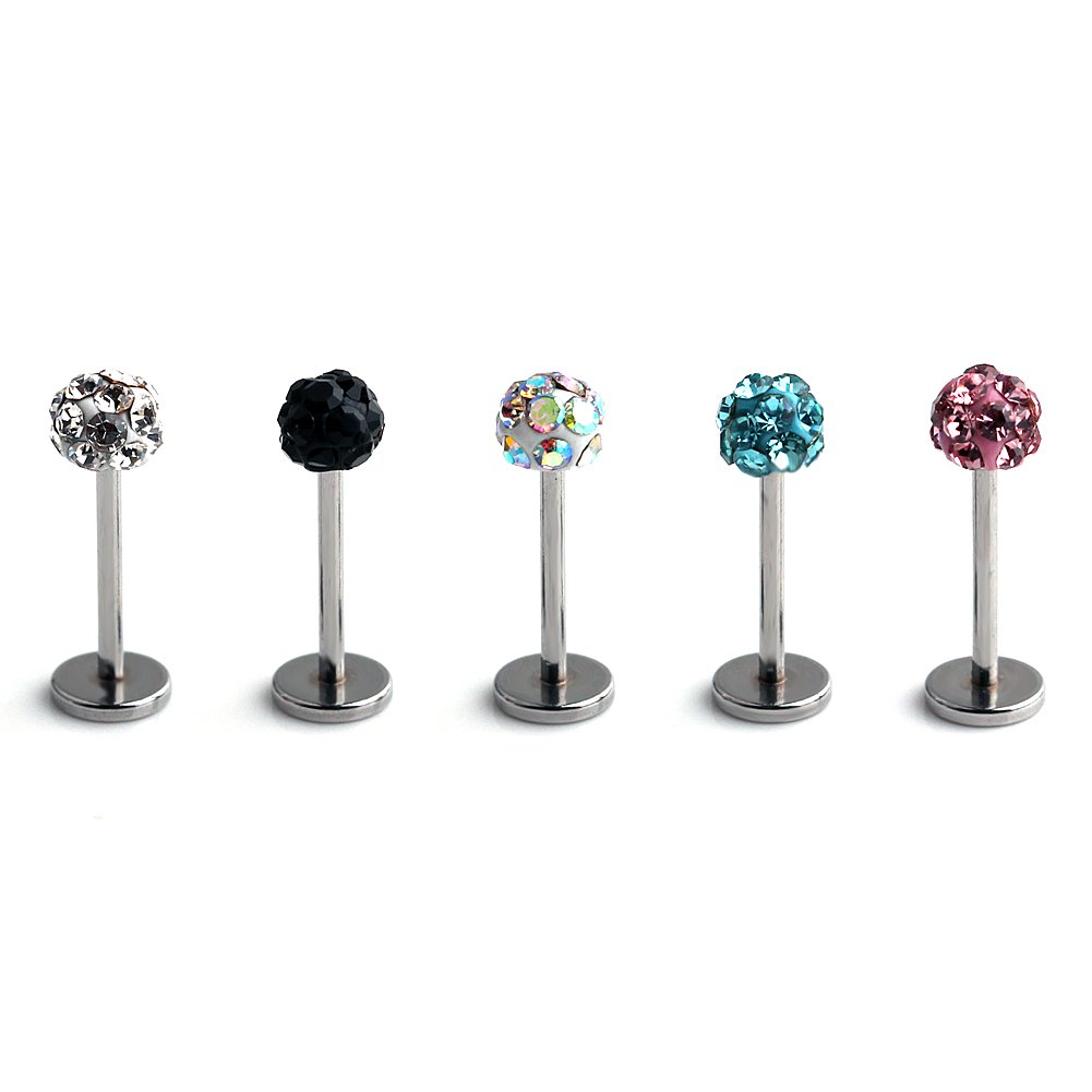 Ruifan 5PCS Stainless Steel 3mm CZ Crystal Tiny Labret Monroe Lip Ring/Tragus/Helix Earring Stud Barbell Body Piercing Jewelry 20G 10mm - Mix Color