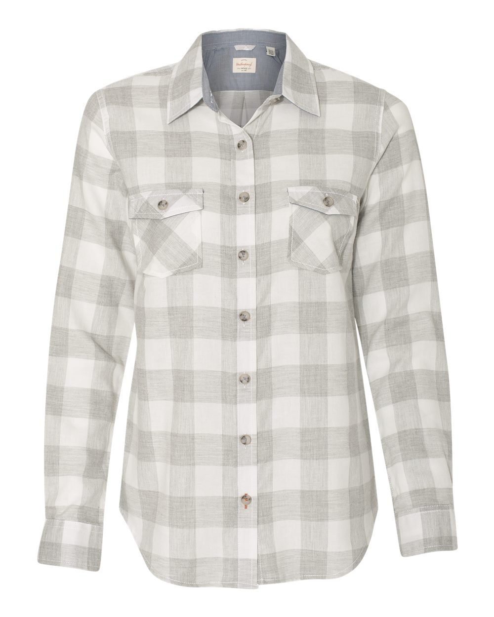 Weatherproof Vintage Womens Casual Soft Brushed Plaid Button-Down Flannel Shirt (Heather Grey/White, Large)
