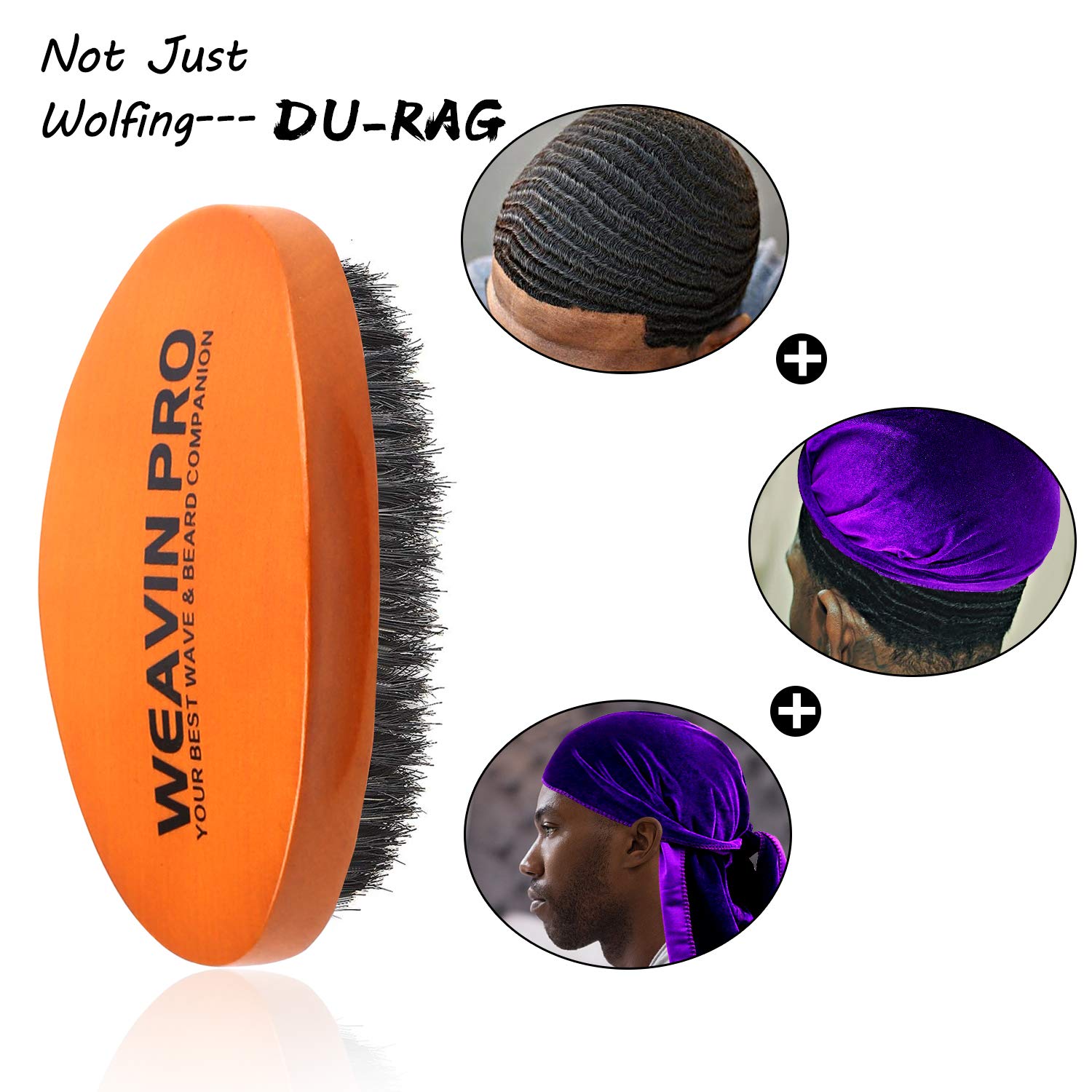 Wave Brush 360 Wave Brush Made With Pure Black Medium Boar Hair Bristle With Silky Velvet Durag for Men