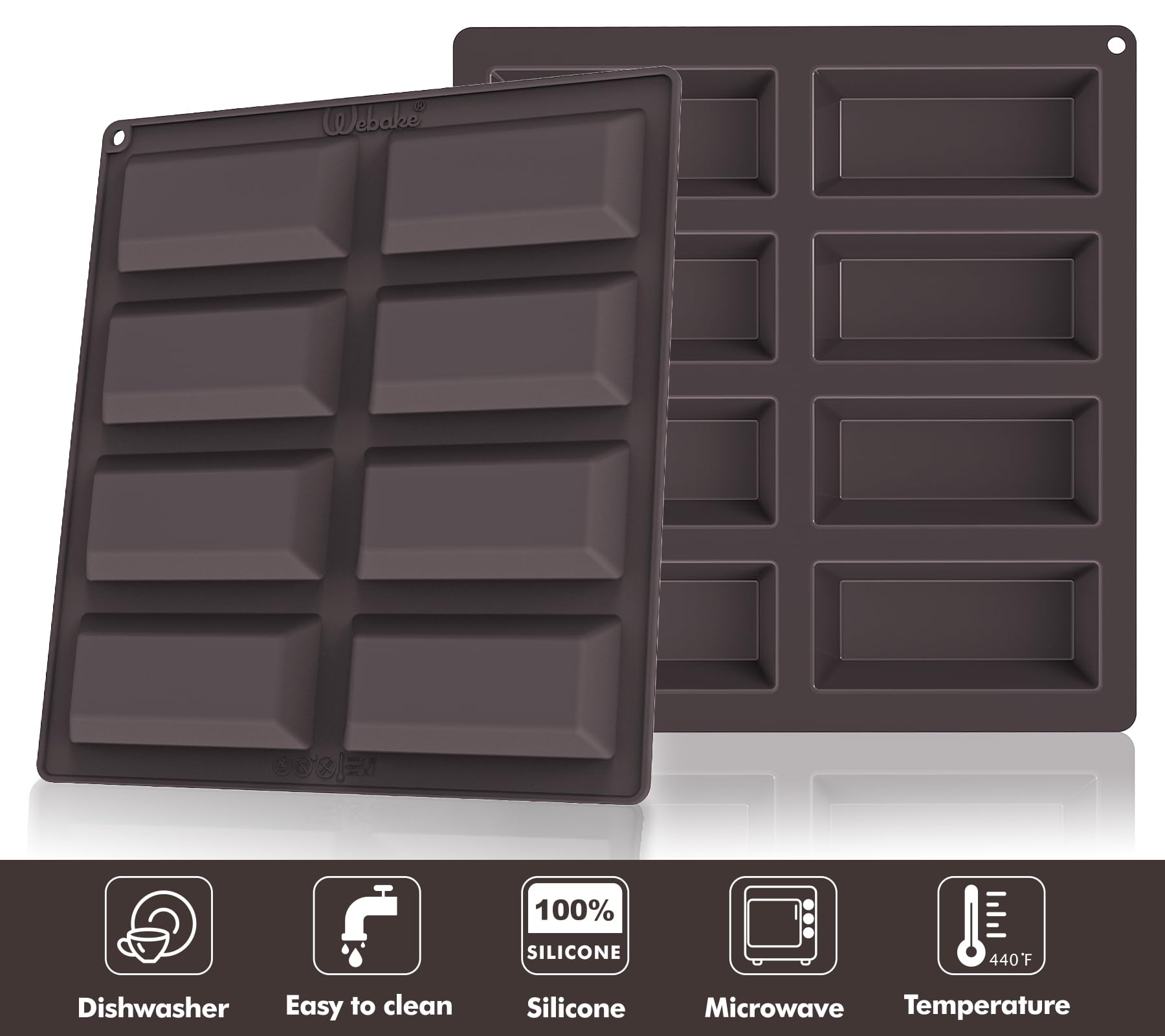 Webake Financier Cake Pan, 8 Cavity Silicone Financier Mold Non Stick Muffin Pan for Biscuits Cookies Bakeware for Oven Baking (2 PCS)