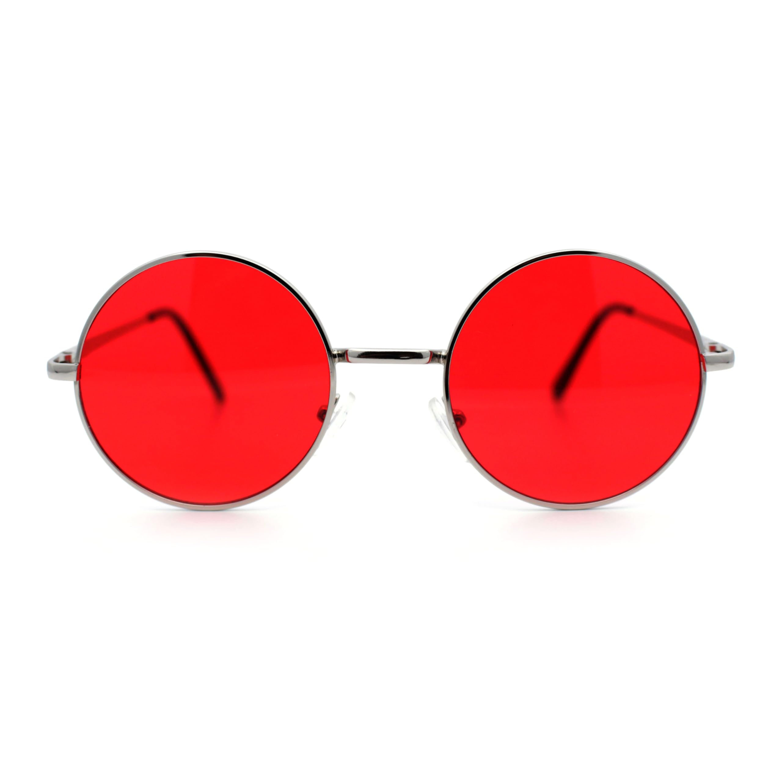 SA106 Color Groovy Hippie Wire Rim Round Circle Red Lens Sunglasses