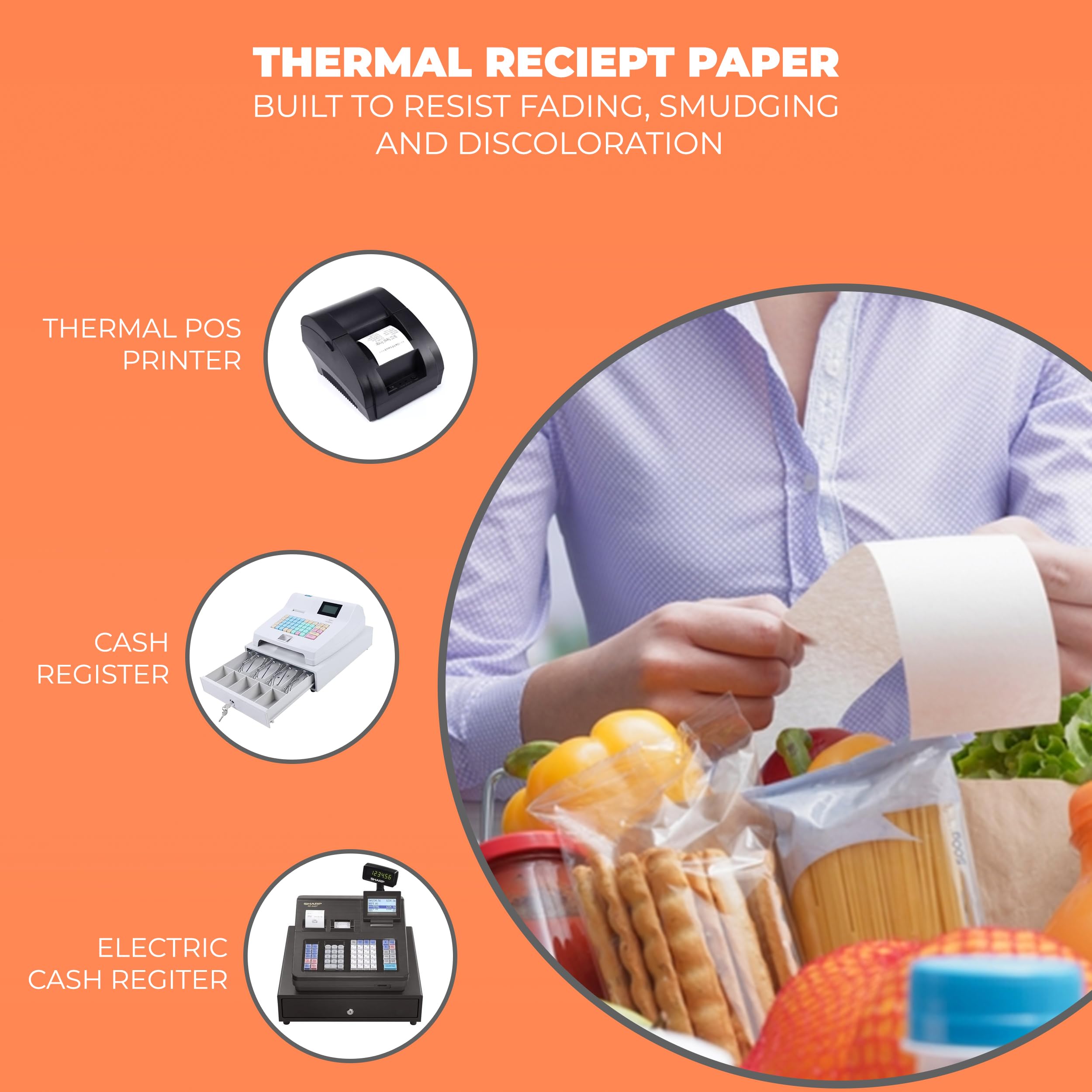 Thermal Cash Register Tape Paper Roll POS Receipt Paper 2 1/4" X 165' (57 mm) Adding Machine Compatible with Popular Models like Epson, Clover Flex, Ingenico Desk 3500, Verifone Omni, Casio 32 Rolls
