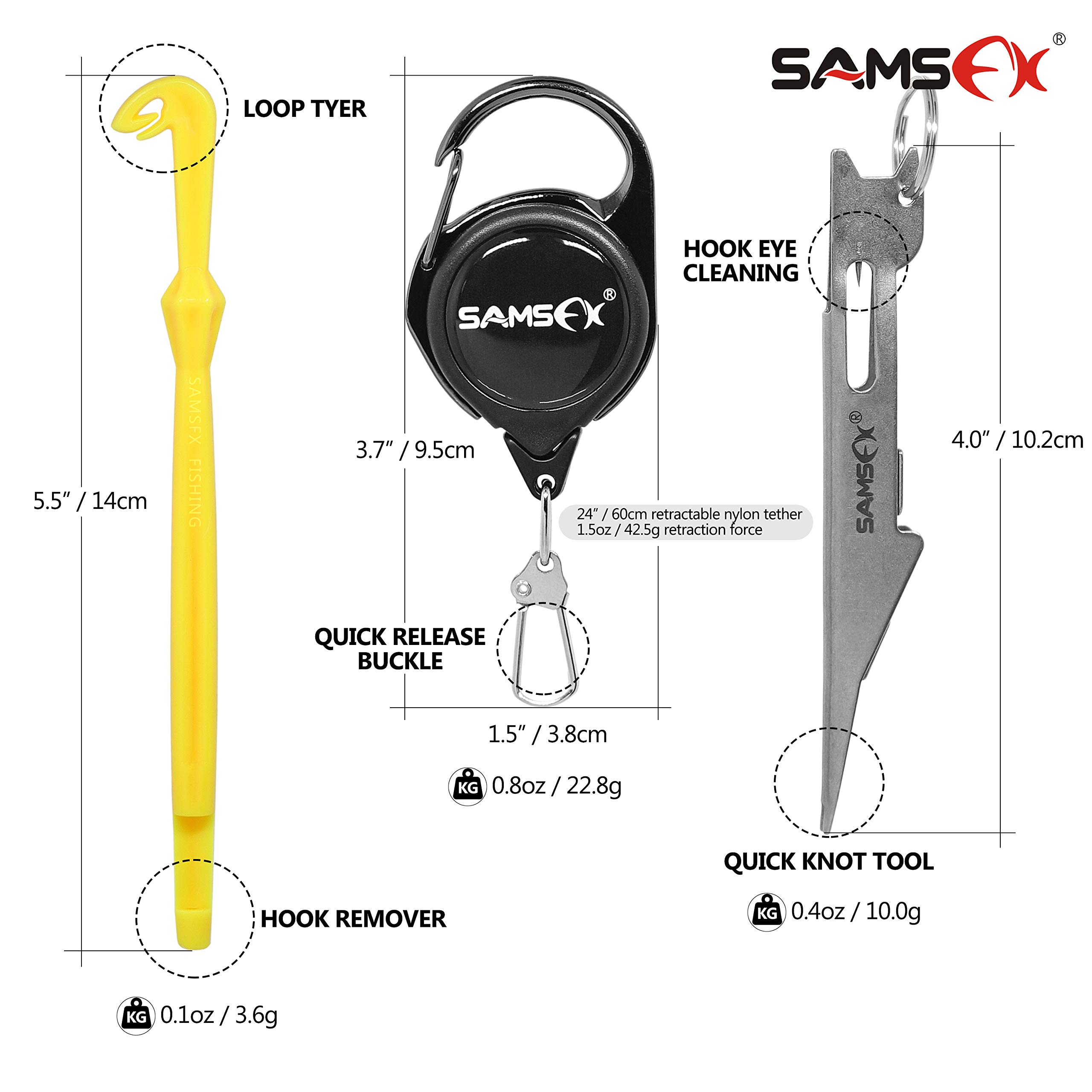 SAMSFX Fishing Magnum Knot Tying Tool and Loop Tyer with Zinger Retractor Combo Fly Fishing Angler Accessories (Silver Knot Tool with Retractor & Loop Tyer)