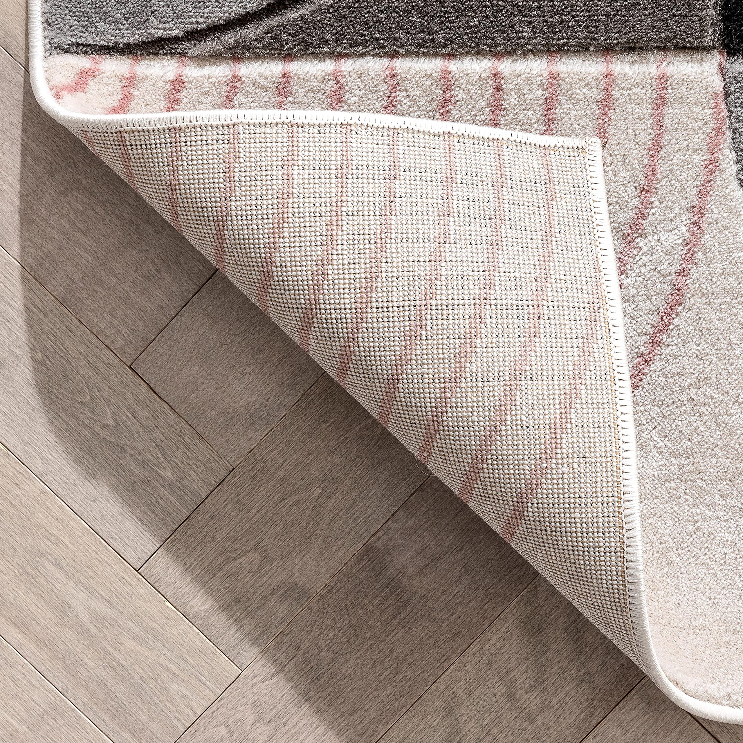 Well Woven Good Vibes Margot Blush Pink Modern Geometric Boxes & Lines Texture 7'10'' x 10'6" Area Rug