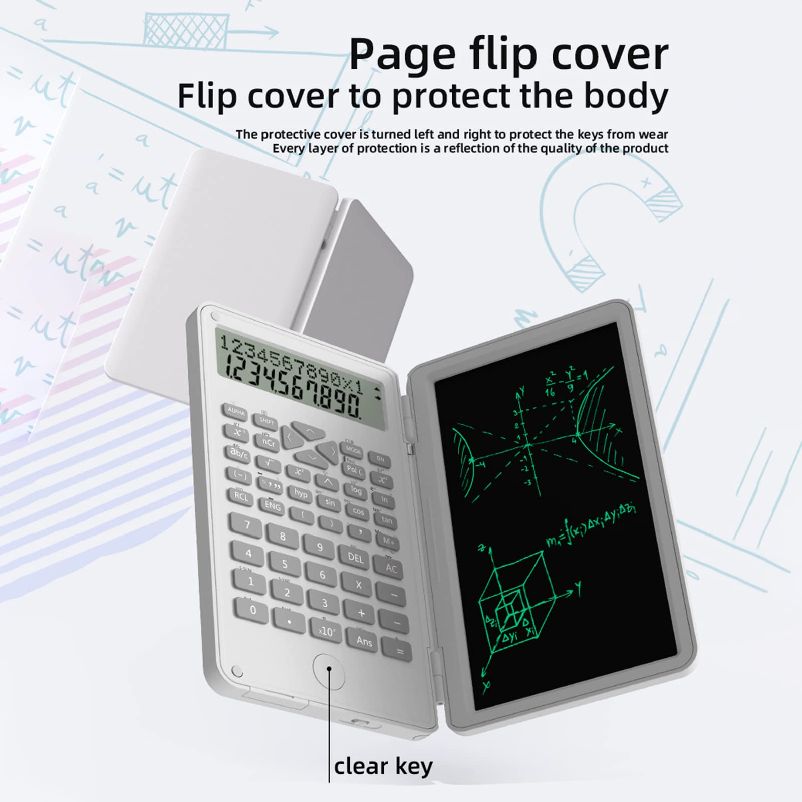WHYATT Scientific Calculator with Erasable Writing Board 240 Functions 2 Line LCD Display Foldable Financial Math Calculator School Supplies for Middle High School College Students Black