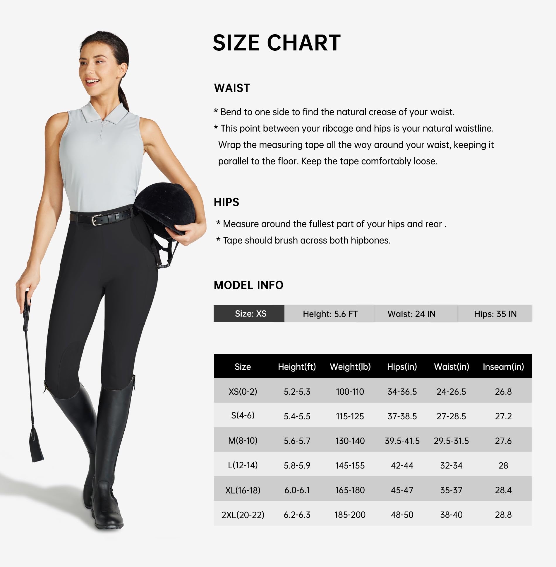 Willit Women's Horse Riding Pants Knee-Patch Equestrian Breeches Horseback Schooling Tights Zipper Pockets Black S