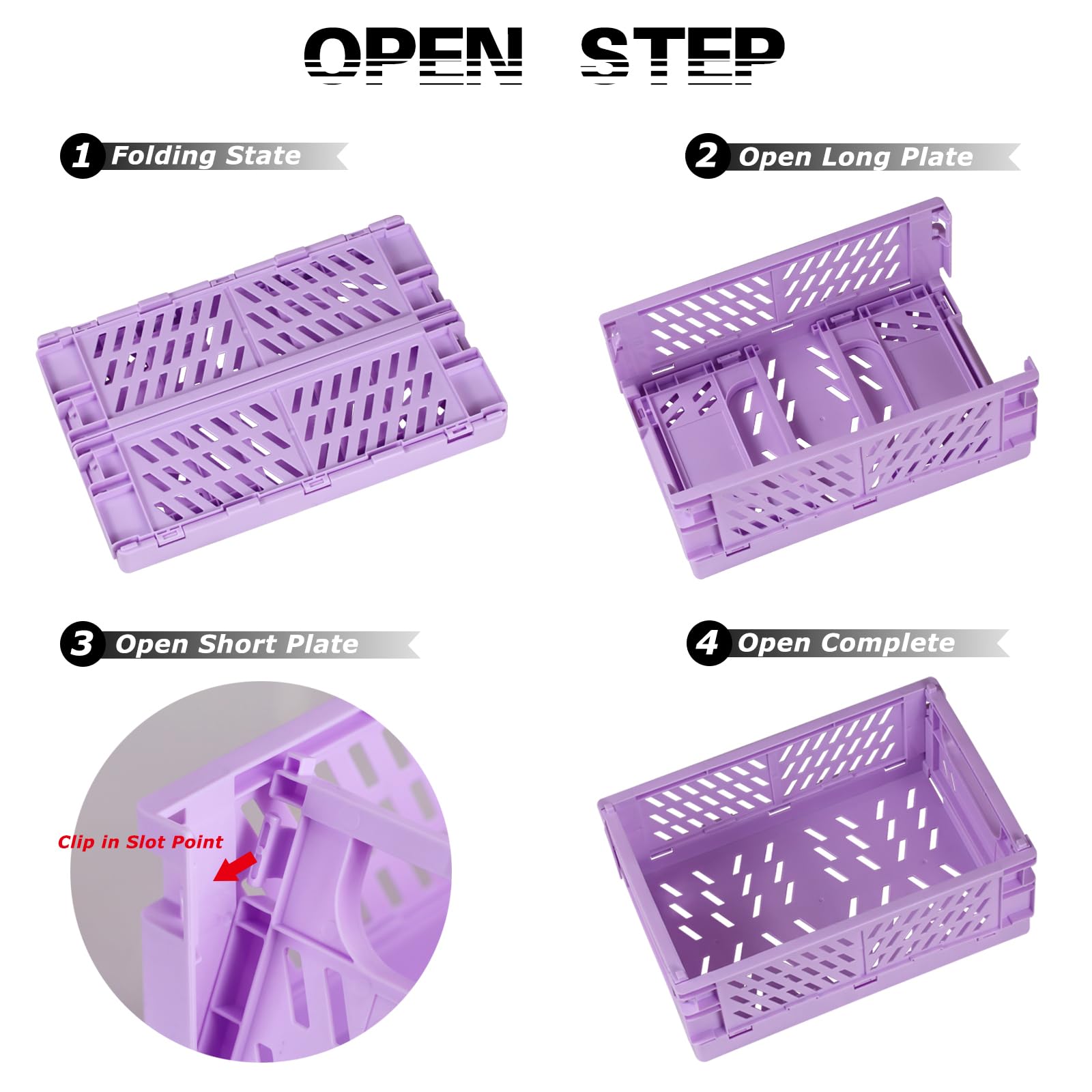 Tixill 2-Pack Mini Foldable Plastic Baskets for Organizing and Storage, Collapsible Storage Crate for Home Kitchen Bedroom Bathroom Office (5.9x3.8x2.2, Purple)