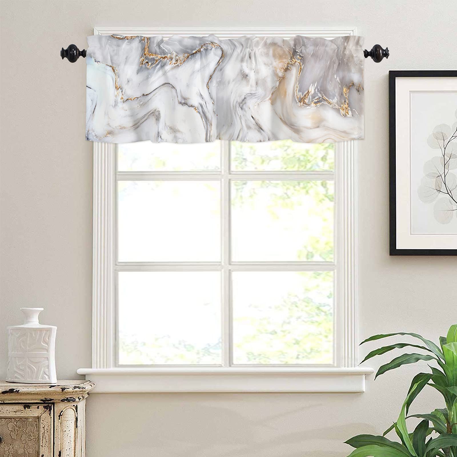 Window Curtains Vanlance Rod Pocket Curtain Drapery for Living Room Kitchen Bathroom, Halloween Pumpkin, Soft&Washable Small Window Treatment Valances, Haunted Mansion, 1 Panel, 54x18inch…