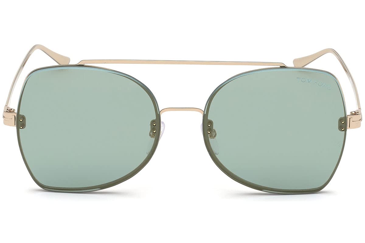 Tom Ford Scout TF 656 28Q Gold Metal Pilot Sunglasses Green Mirror Lens