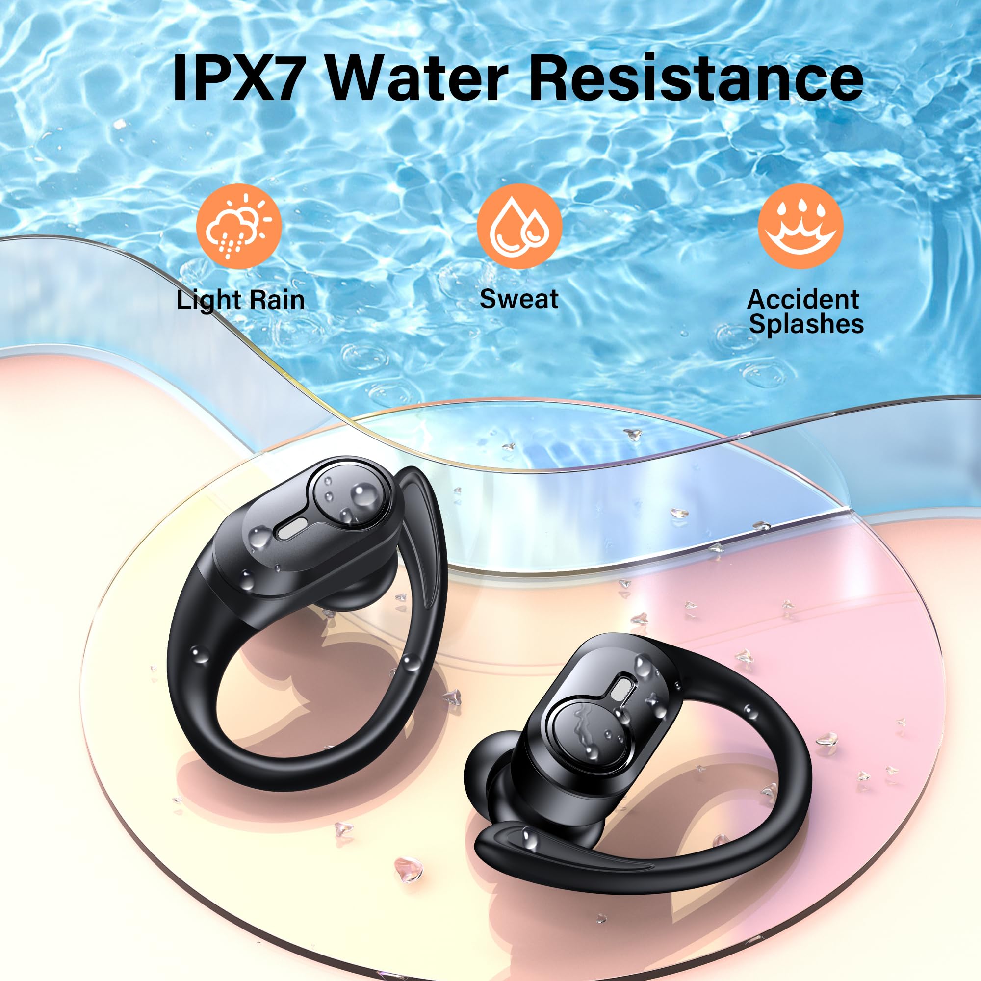 Wireless Earbuds Bluetooth Headphones 70hrs Playback Ear Buds IPX7 Waterproof Wireless Charging Case & Dual Power Display Over-Ear Stereo Bass Earphones with Earhooks for Sports/Workout/Running