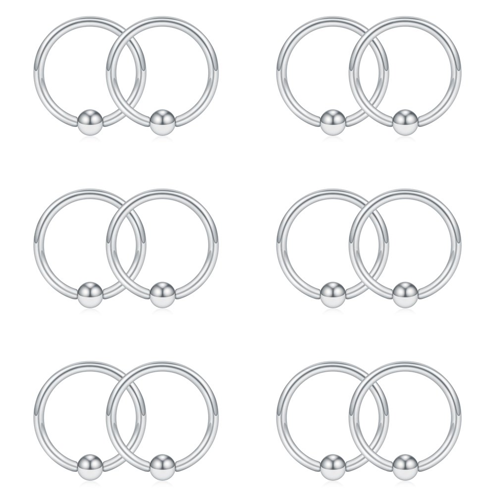 SCERRING 16G 10mm Captive Bead Piercing Ring Stainless Steel Nose Septum Tragus Daith Helix Lip Eyebrow Hoop Rings 12PCS (Silver)