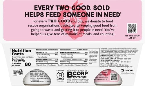 Too Good & Co. Strawberry Flavored Greek Yogurt Cultured Product, 5.3 OZ Cups