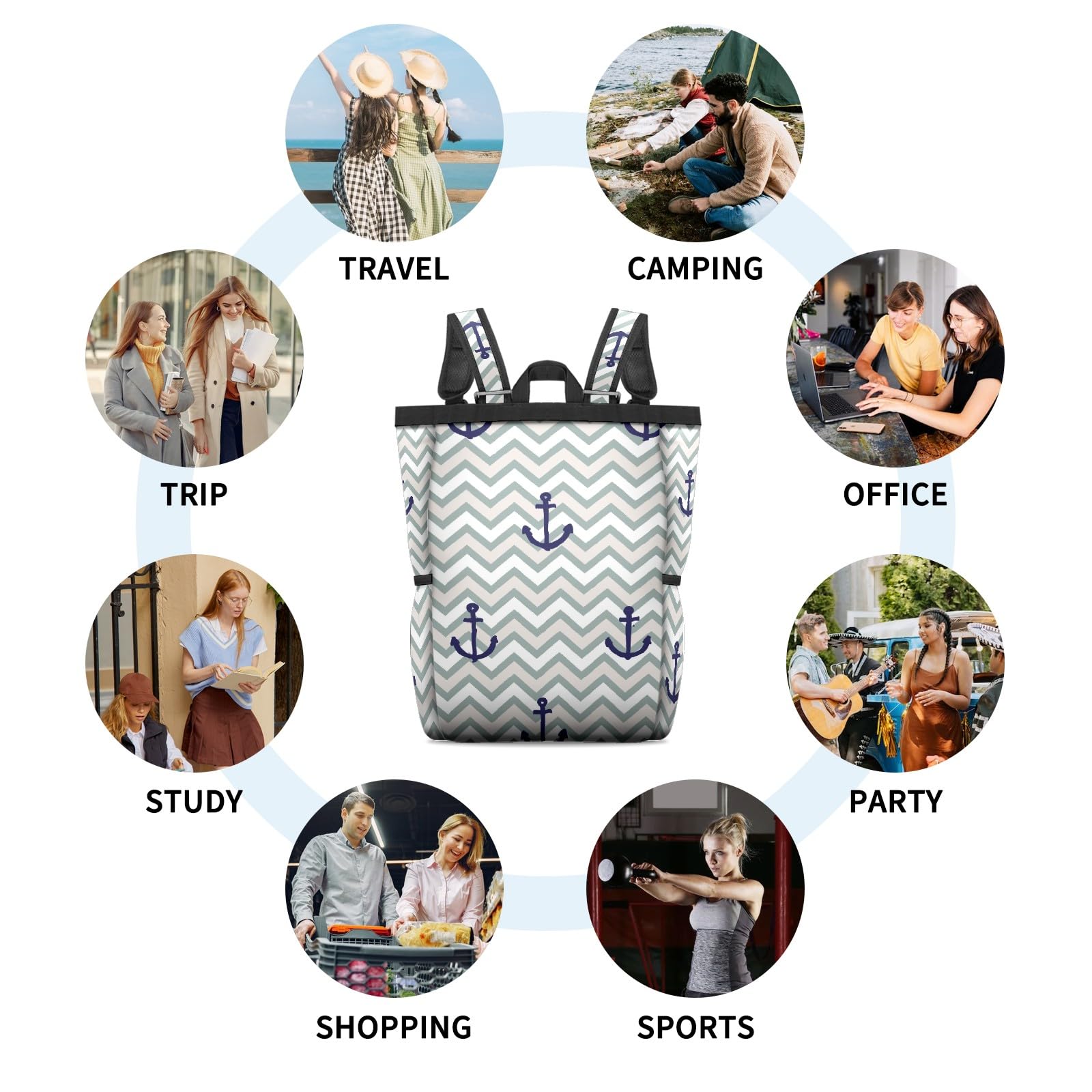 White Backpack for Women Man Travel Anchor Stripe Tote Backpack Airline Approved Personal Item Travel Bag Computer Bag for Work College Teacher Work