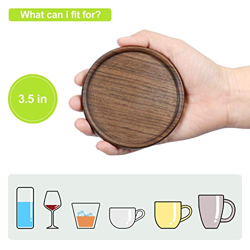 Wood Coasters for Drinks, 4 PCS Walnut Wooden Drink Coasters, Absorbent Heat Resistant Reusable Desk Coaster Tray for Home Office Table & Furniture Protection