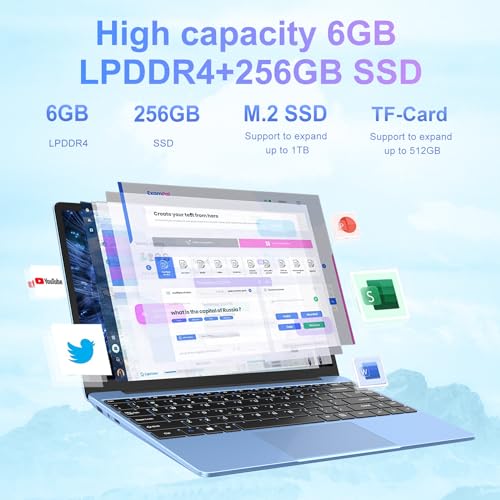 WOZIFAN 14" Laptop 6GB RAM 256GB SSD Traditional Laptops Computer Win 11 Full Metal 2.4G+5G WiFi BT 4.2 1920x1080 FHD with Wireless Mouse for Work Study Entertainment-Blue