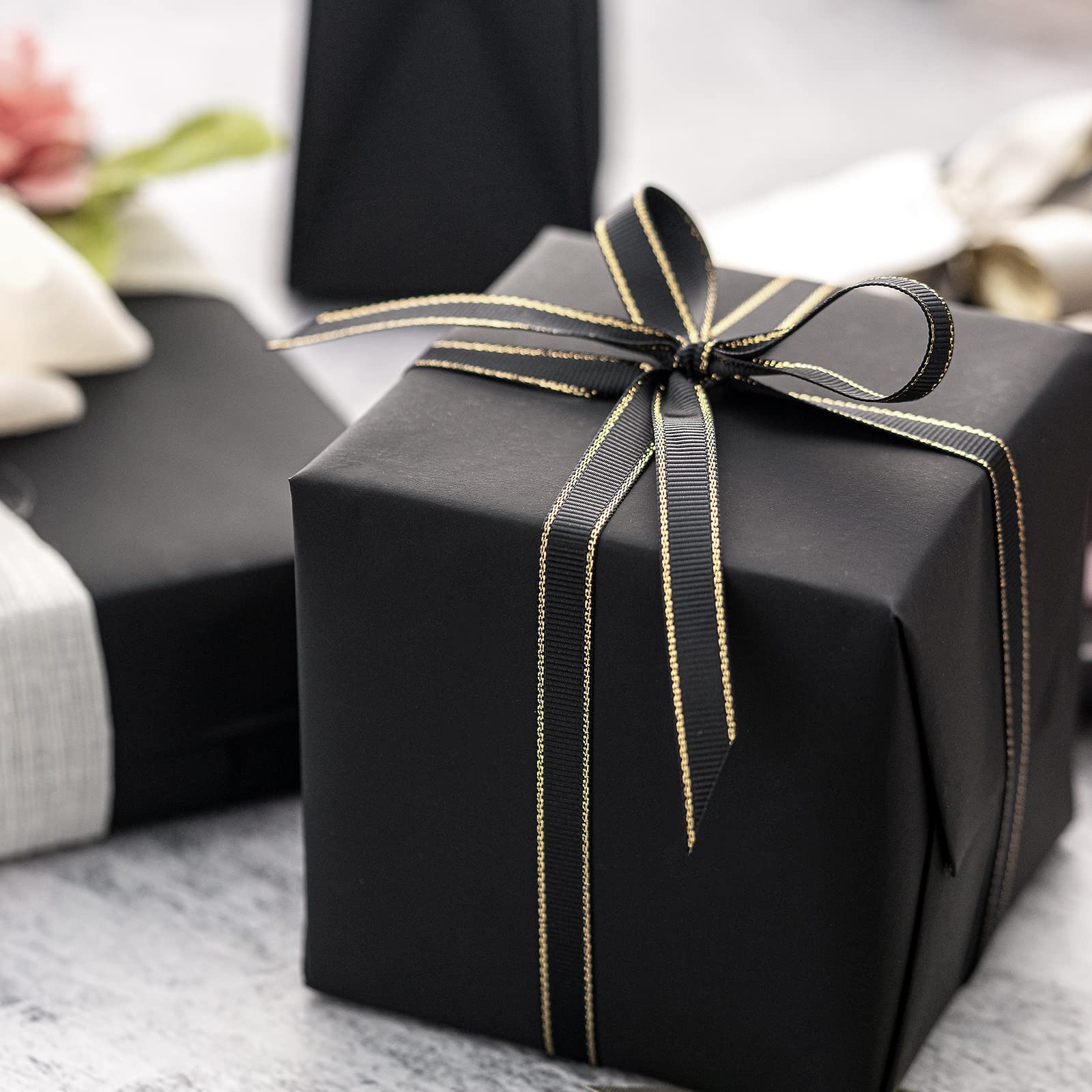 WRAPAHOLIC Black Wrapping Paper Roll - Mini Roll Silky Touch - 17 Inch X 16.5 Feet - Soild Color Design Perfect for Birthday, Holiday, Wedding, Baby Shower