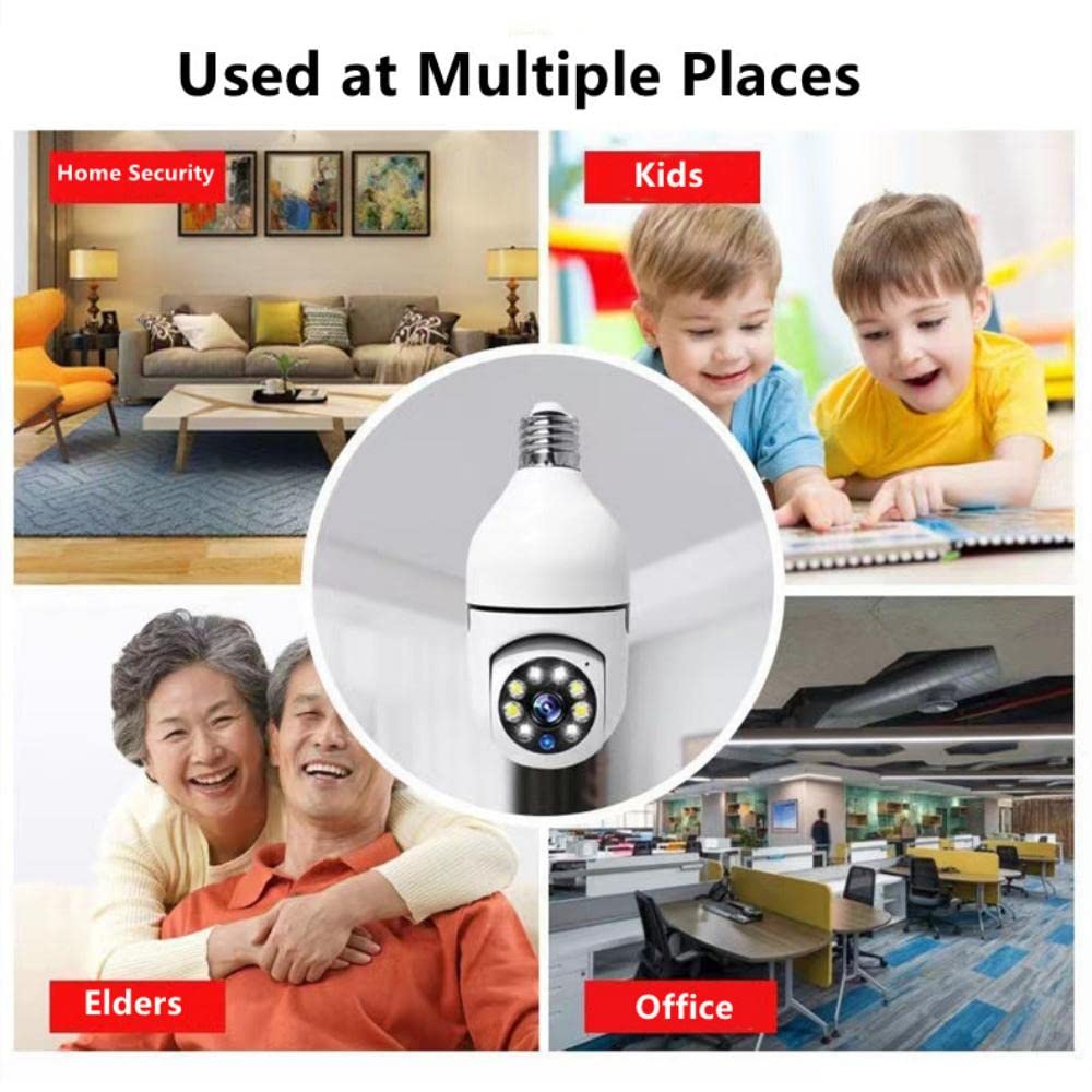 X W EI UNION Light Bulb Camera 360 Degree Wireless Home Security Camera Indoor Outdoor, Two-Way Audio Motion Detection Night Vision Video Record with Sound Cloud Support