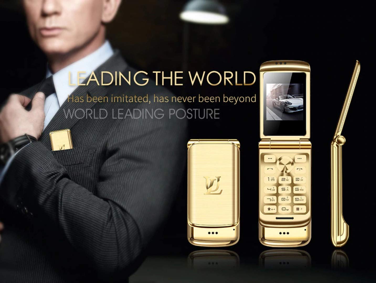 XBOSS Ulcool V9 Smallest Flip Metal Body Dual Sim Card Luxury Mobile Cell Phone (Gold)